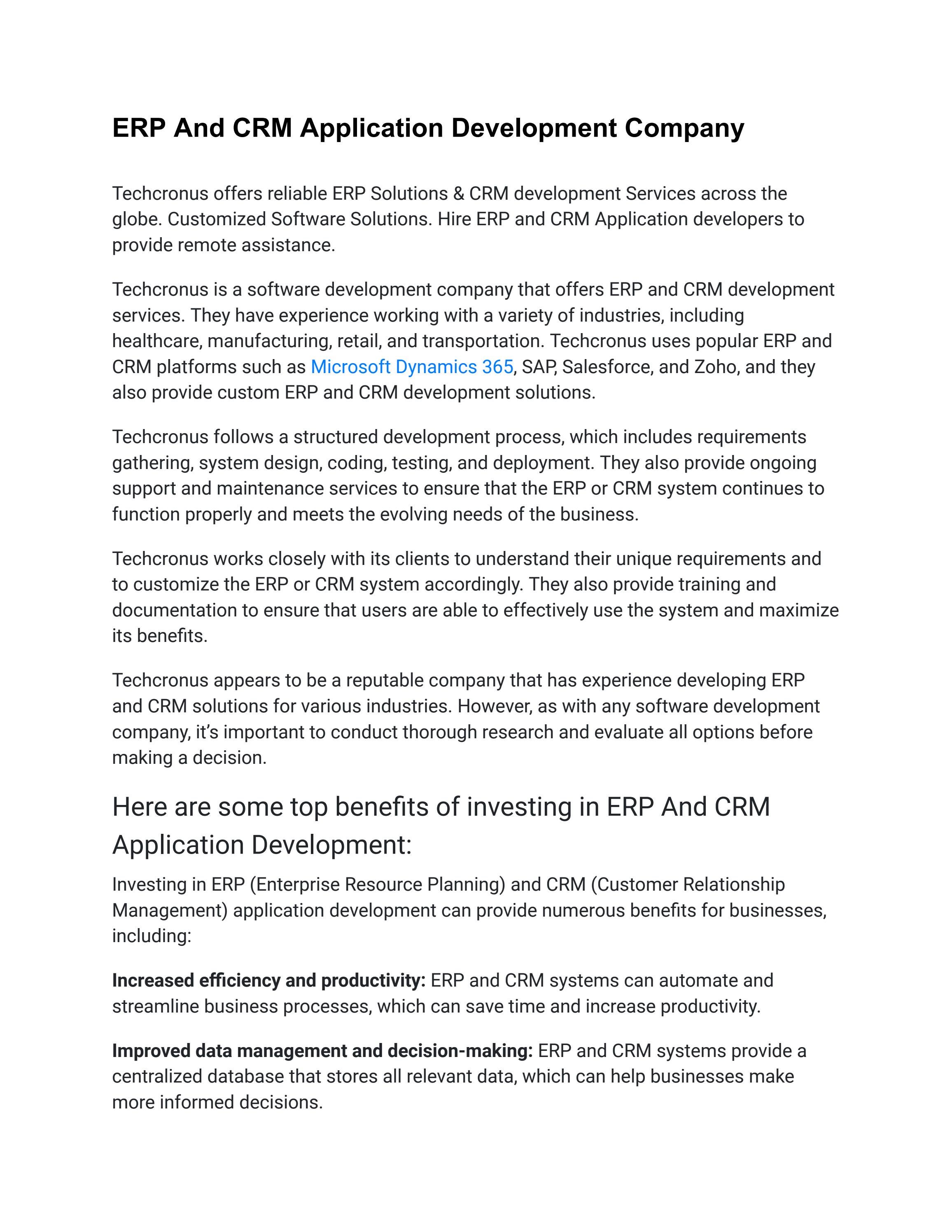 ERP And CRM Application Development Company by Techcronus Business ...
