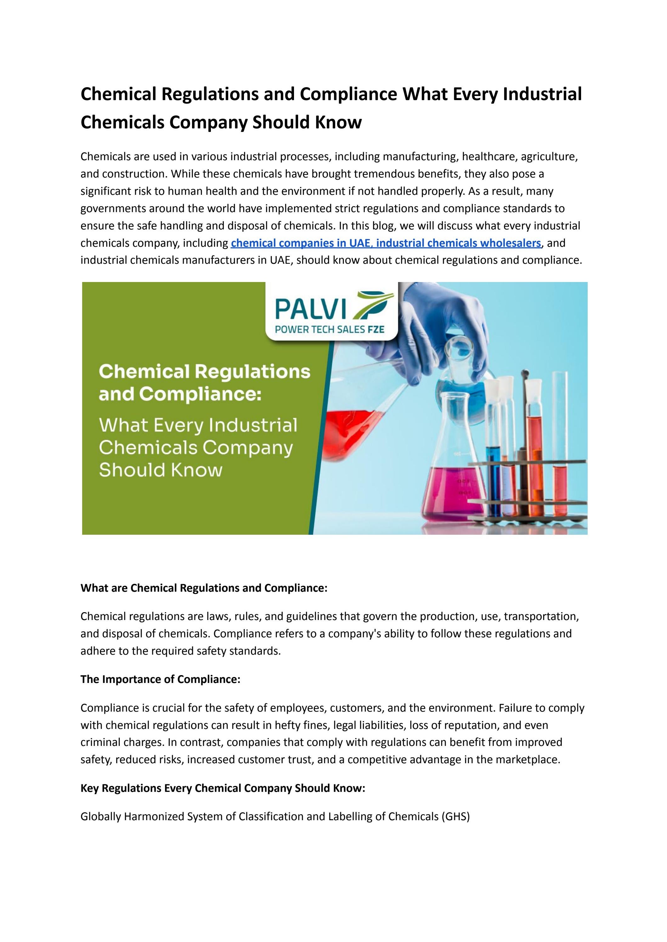 Chemical Regulations and Compliance What Every Industrial Chemicals ...