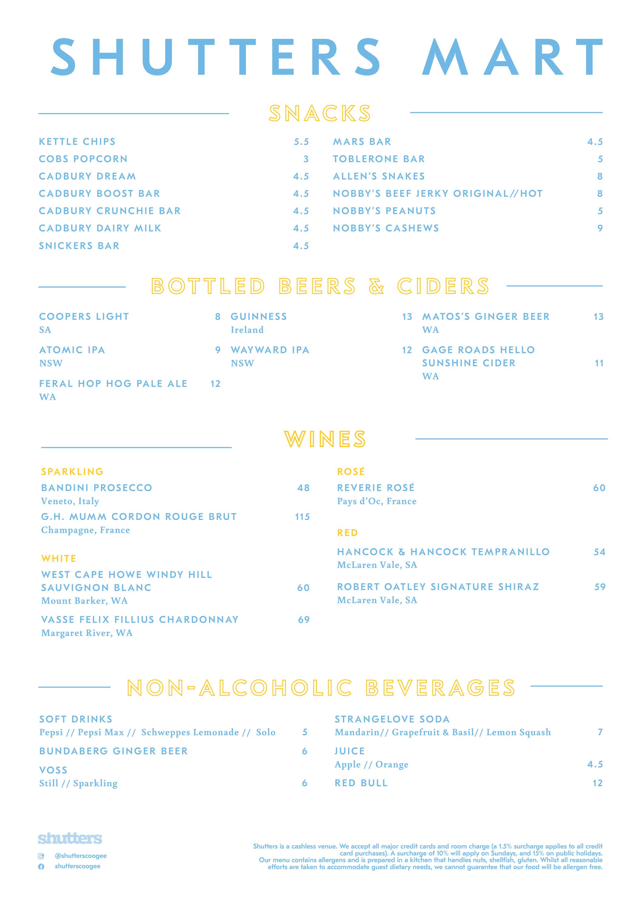 Shutters Mini Bar Menu by cpcoogeebeach - Issuu