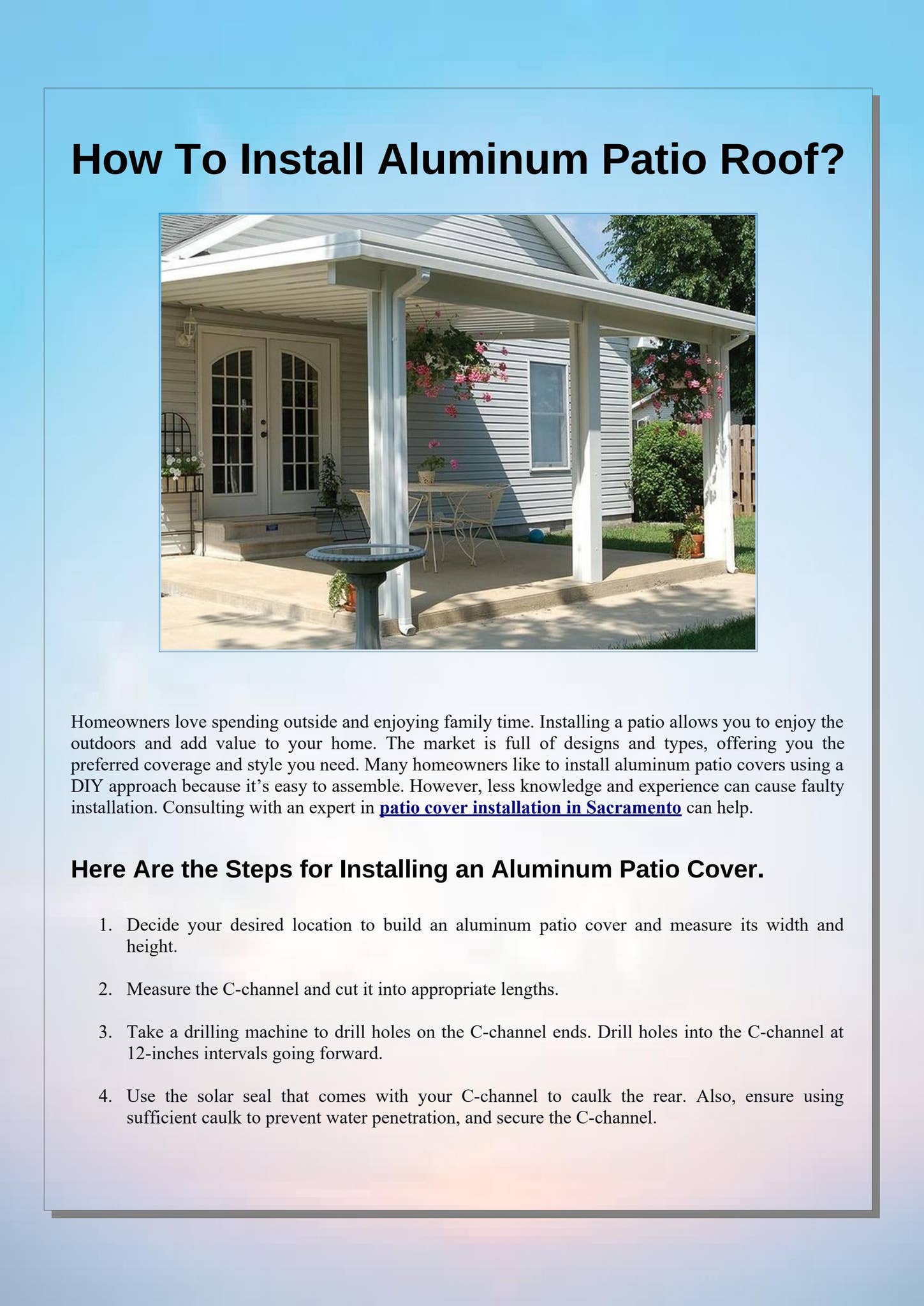 Steps for Installing an Aluminum Patio Cover by New Dawn Awning - Issuu