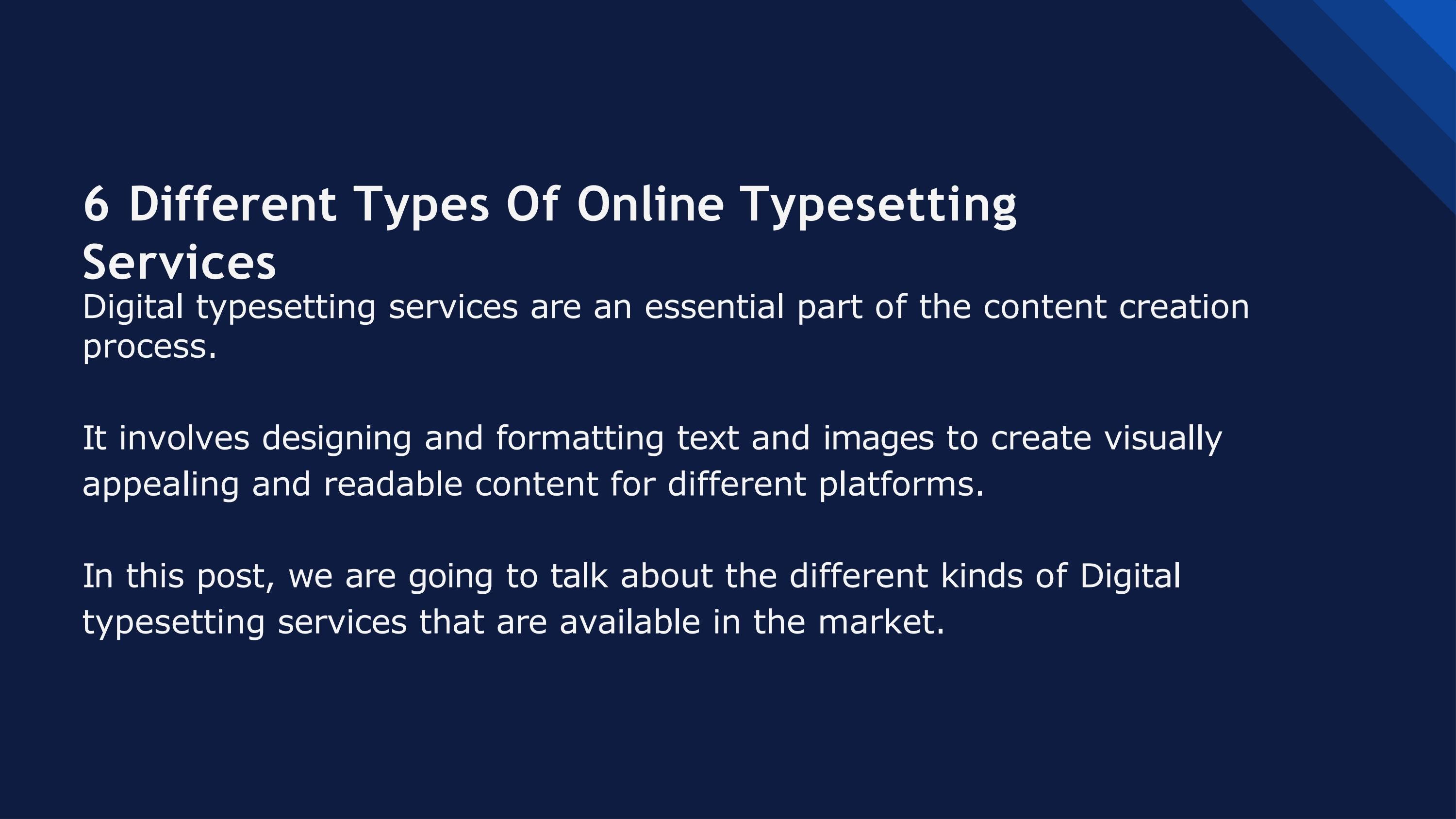 6 Different Types Of Online Typesetting Services by Jesse James - Issuu