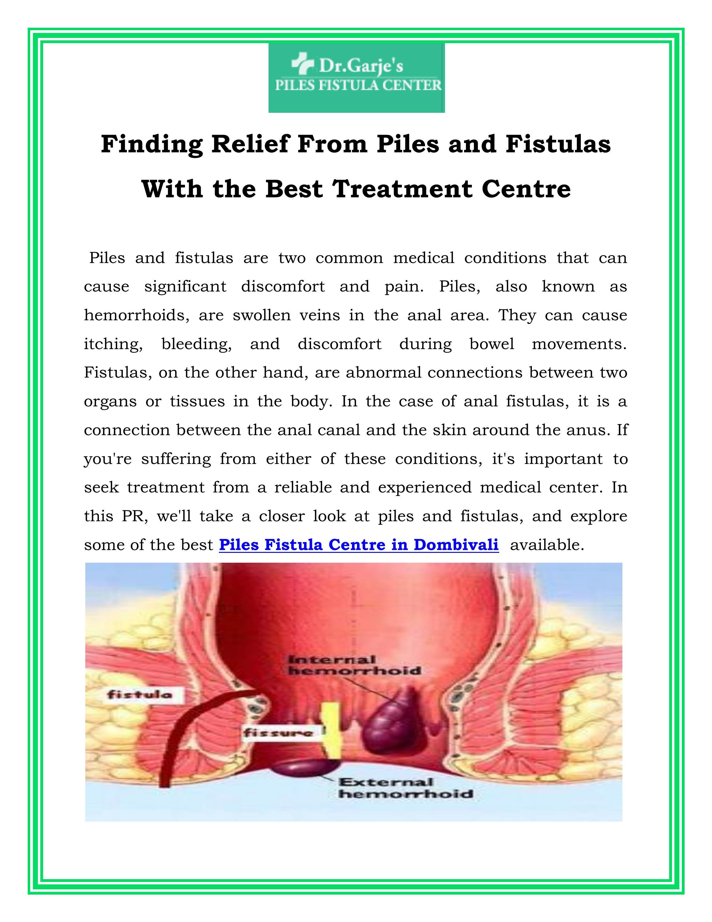 Finding Relief From Piles and Fistulas With the Best Treatment Centre ...