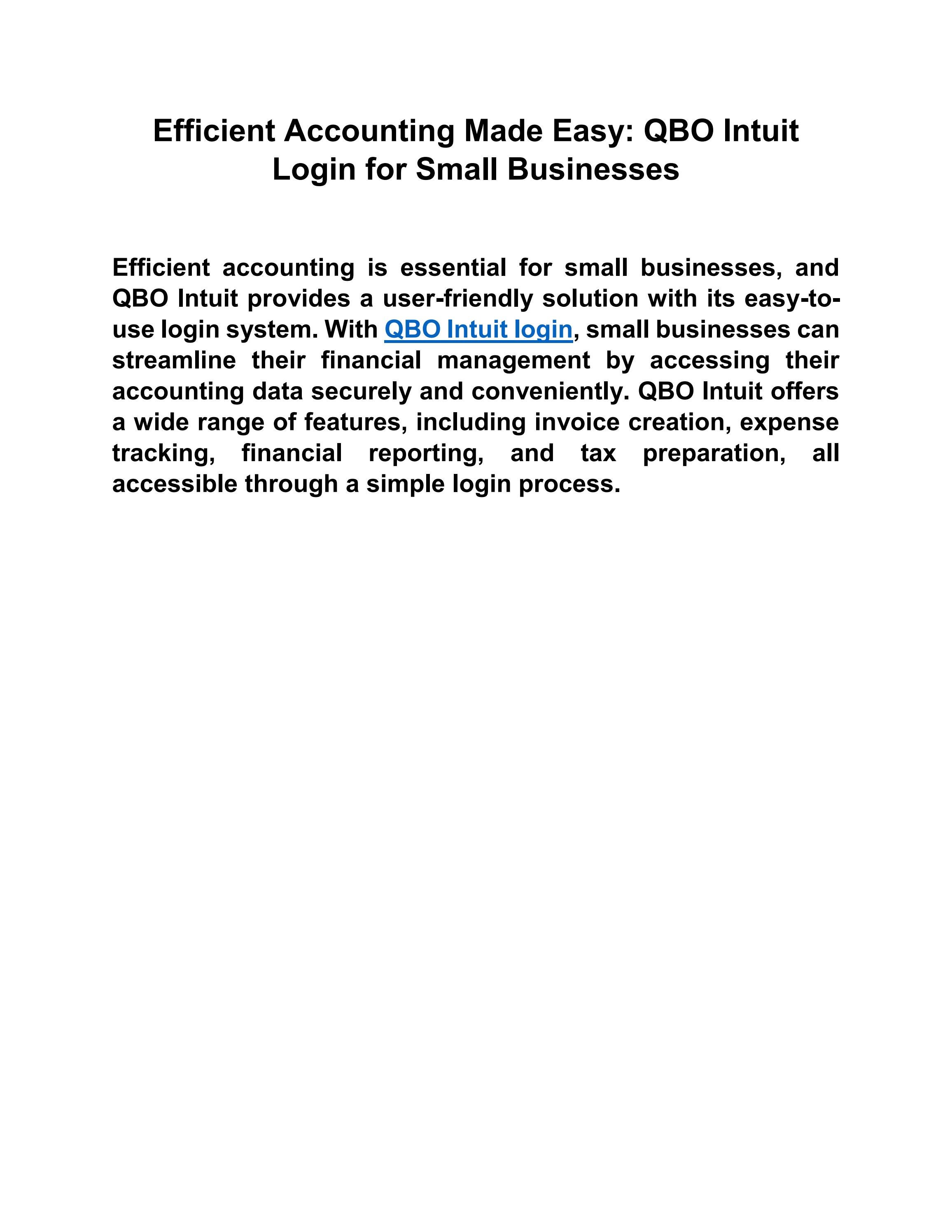 Efficient Accounting Made Easy: QBO Intuit Login for Small Businesses ...