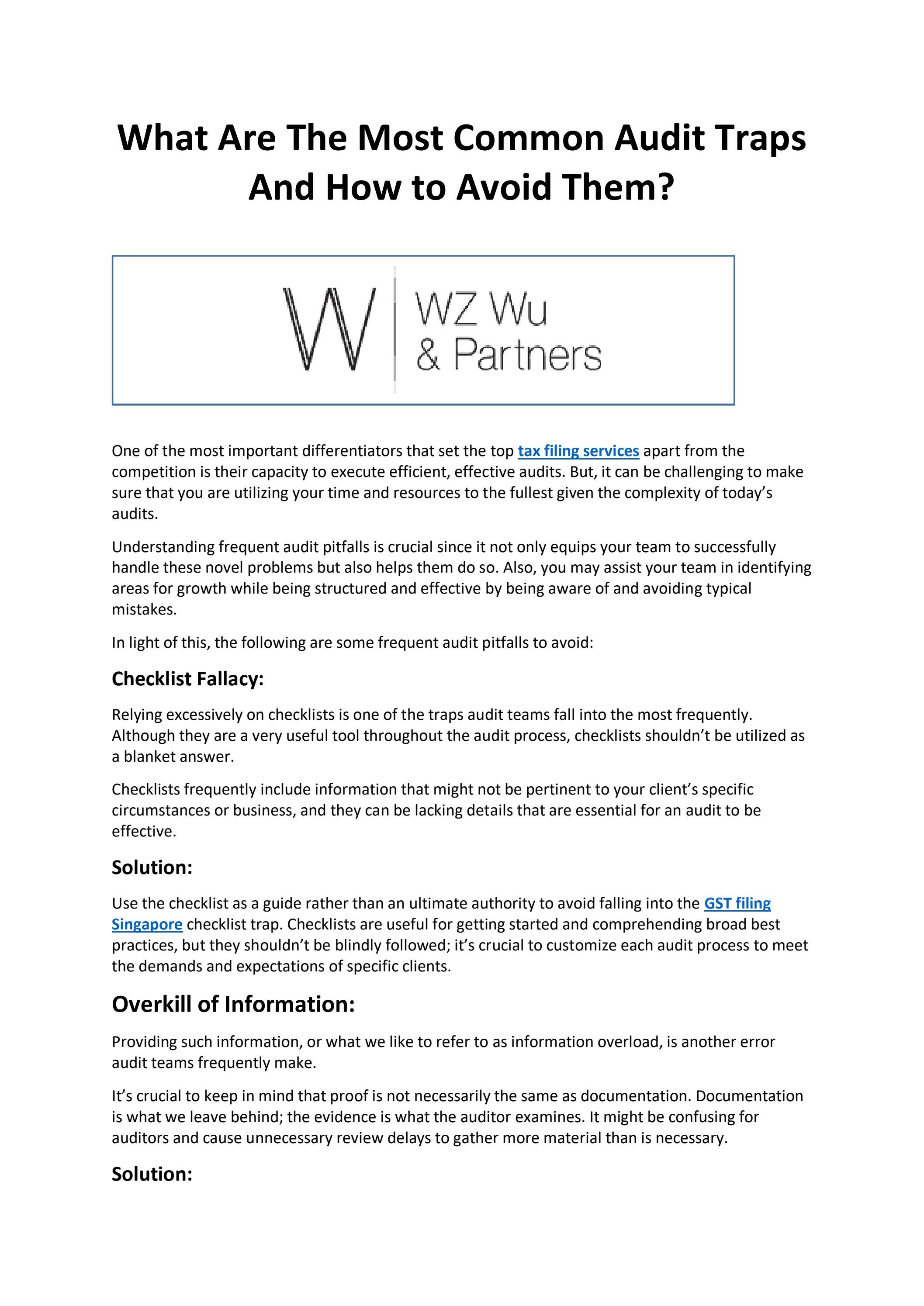 What Are The Most Common Audit Traps And How to Avoid Them? by WZ WU ...