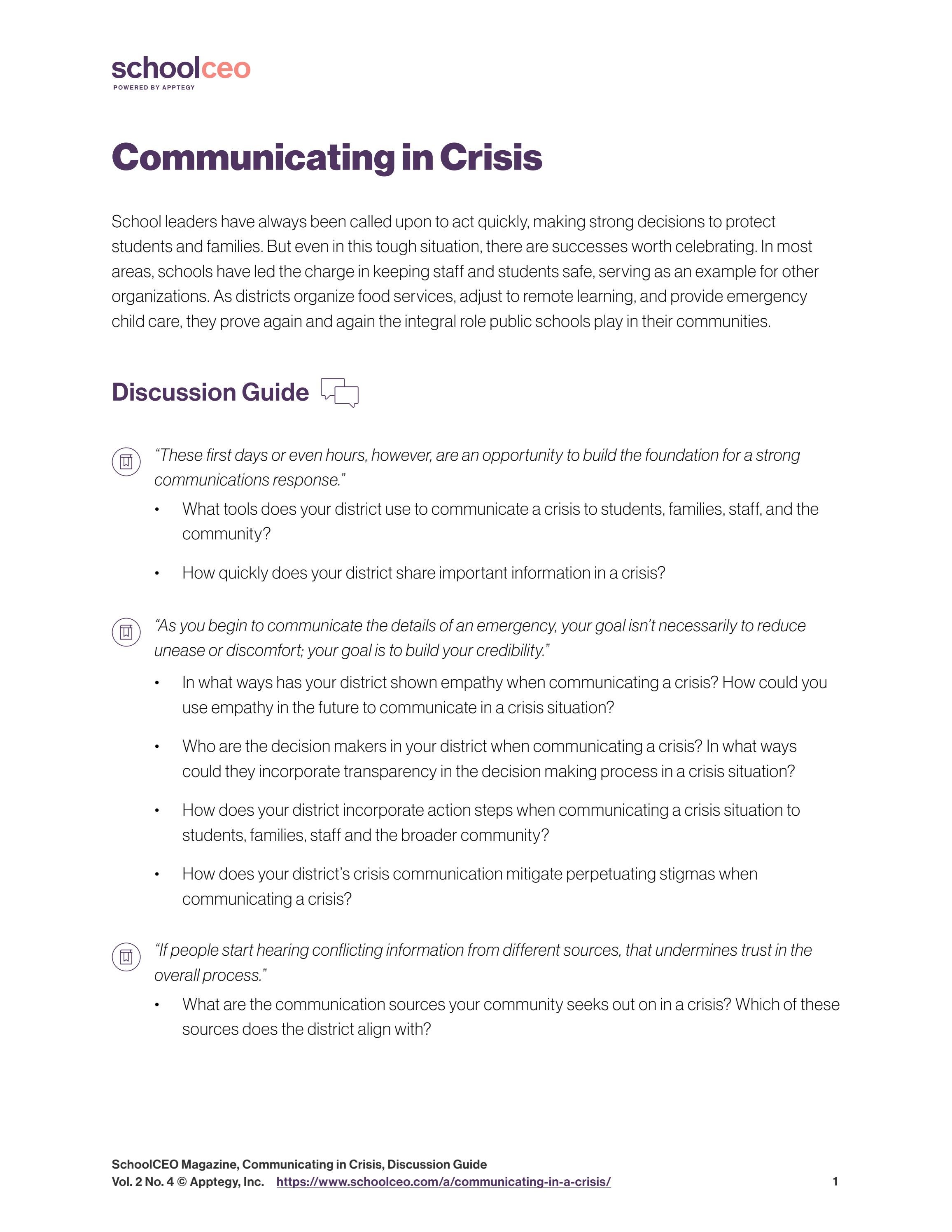 Communicating in a Crisis—Discussion Guide by SchoolCEO - Issuu