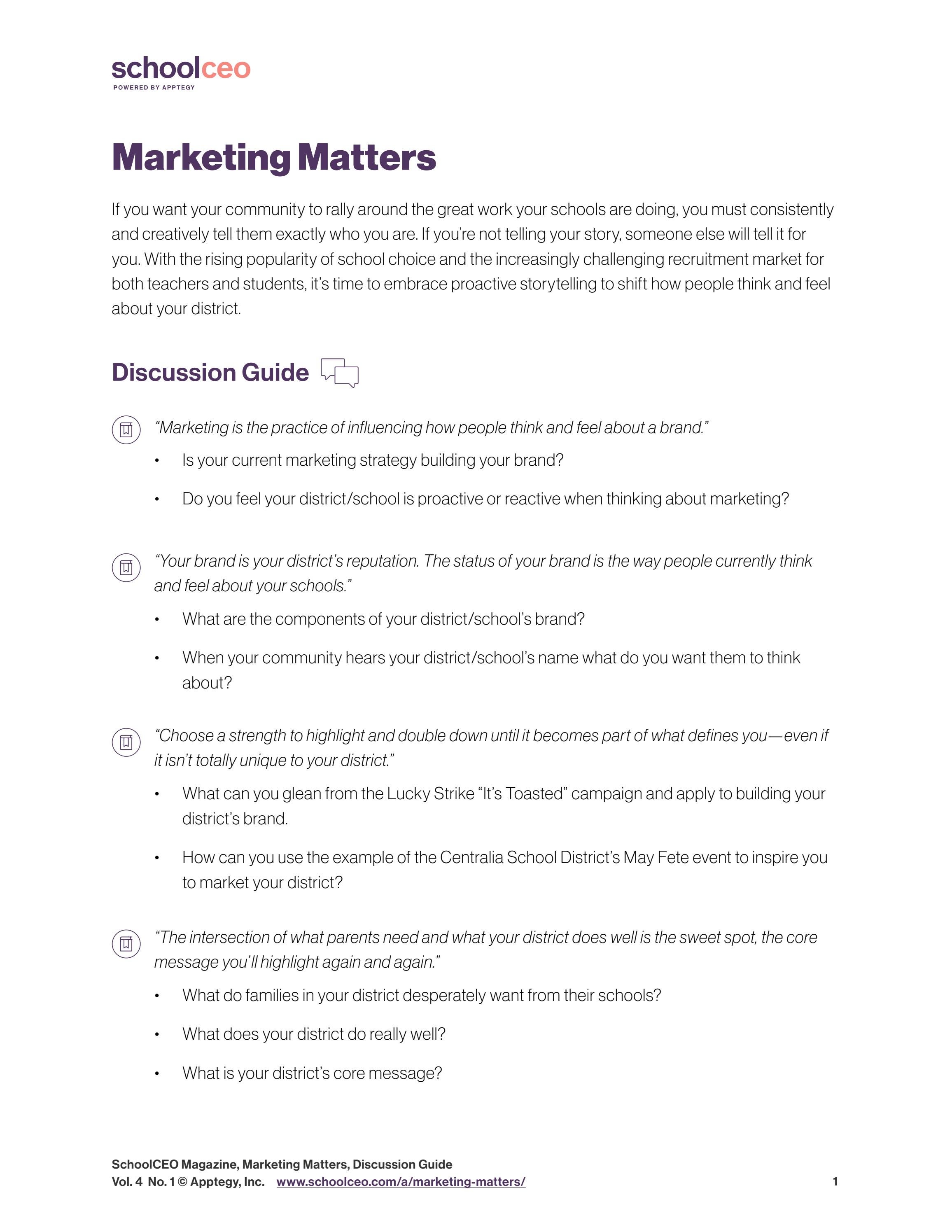 Marketing Matters—Discussion Guide by SchoolCEO - Issuu