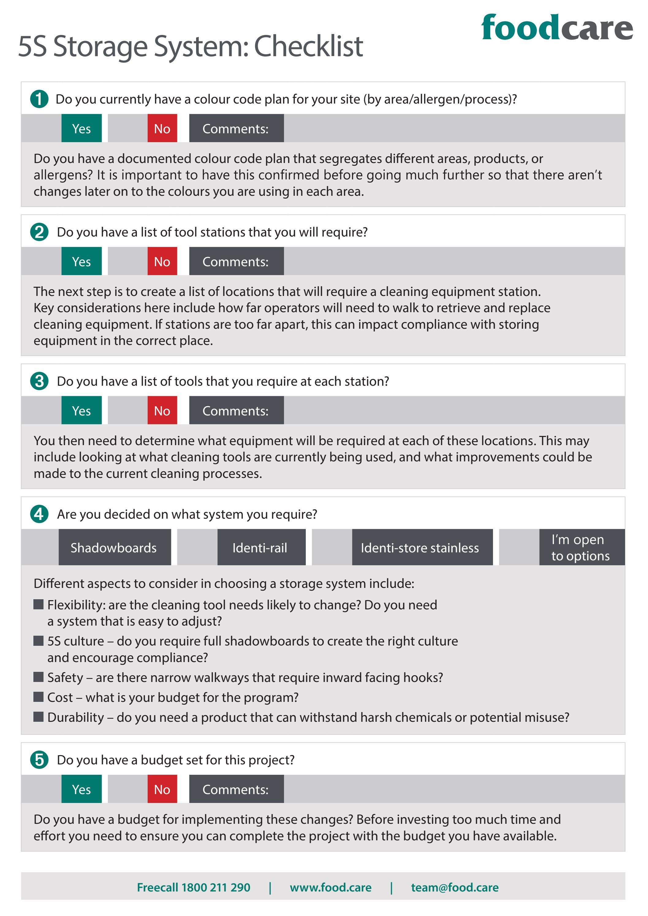 5S Storage System: Checklist by Foodcare - Issuu