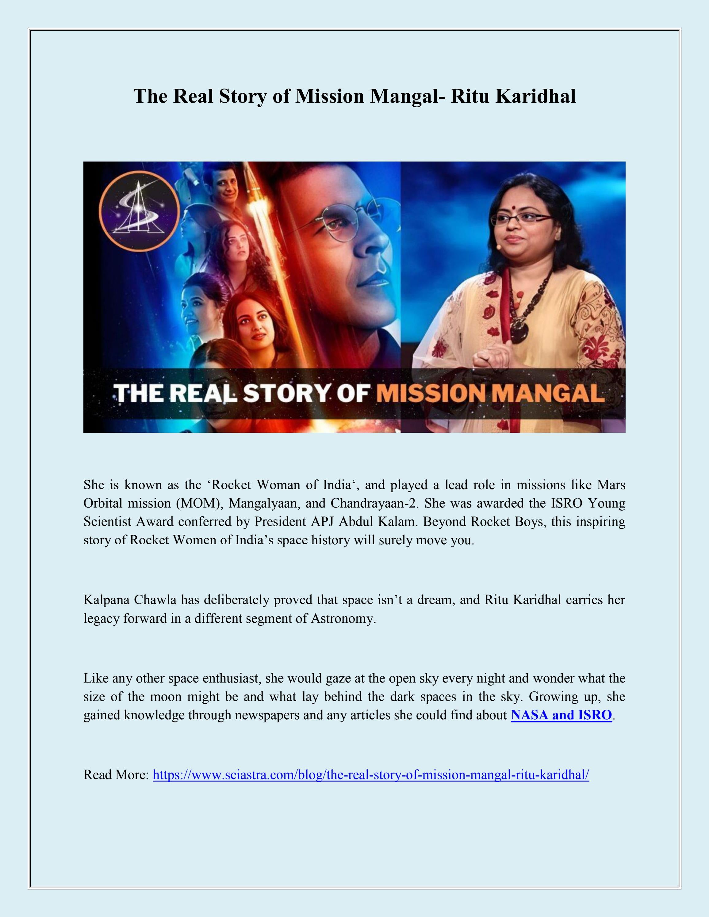 The Real Story of Mission Mangal- Ritu Karidhal by Sciastra - Issuu