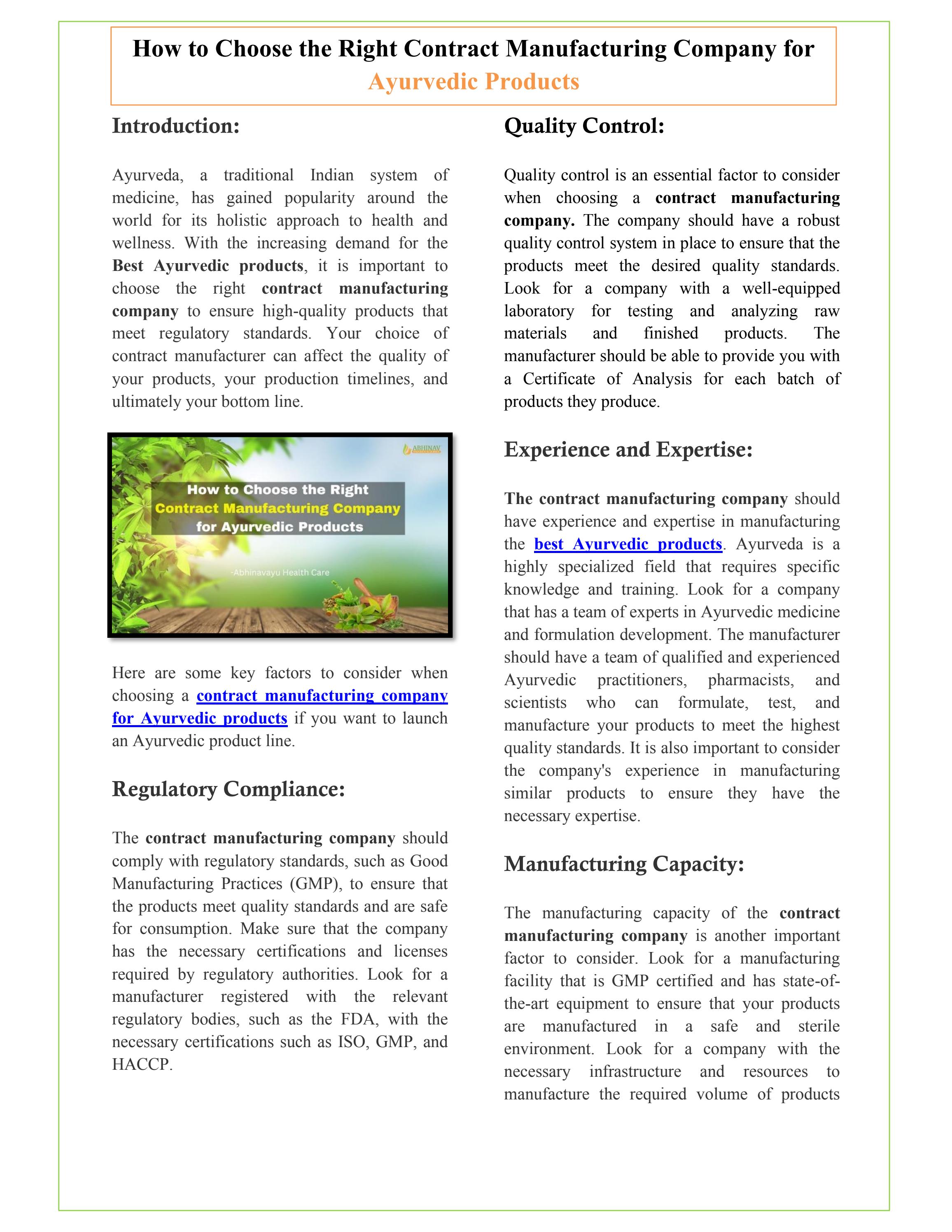 How to Choose the Right Contract Manufacturing Company for Ayurvedic Products by abhinav ...