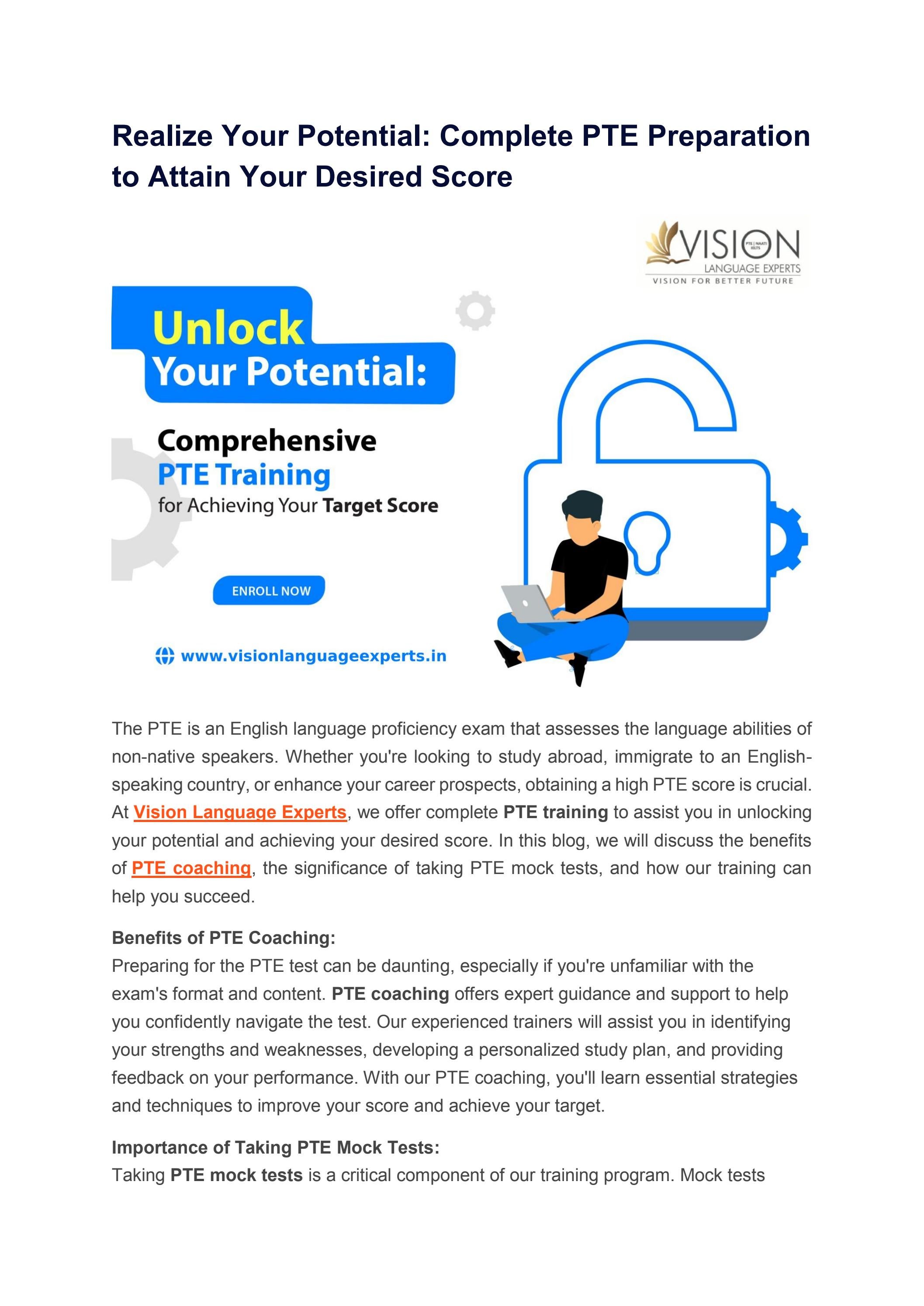 Realize Your Potential: Complete PTE Preparation to Attain Your Desired ...