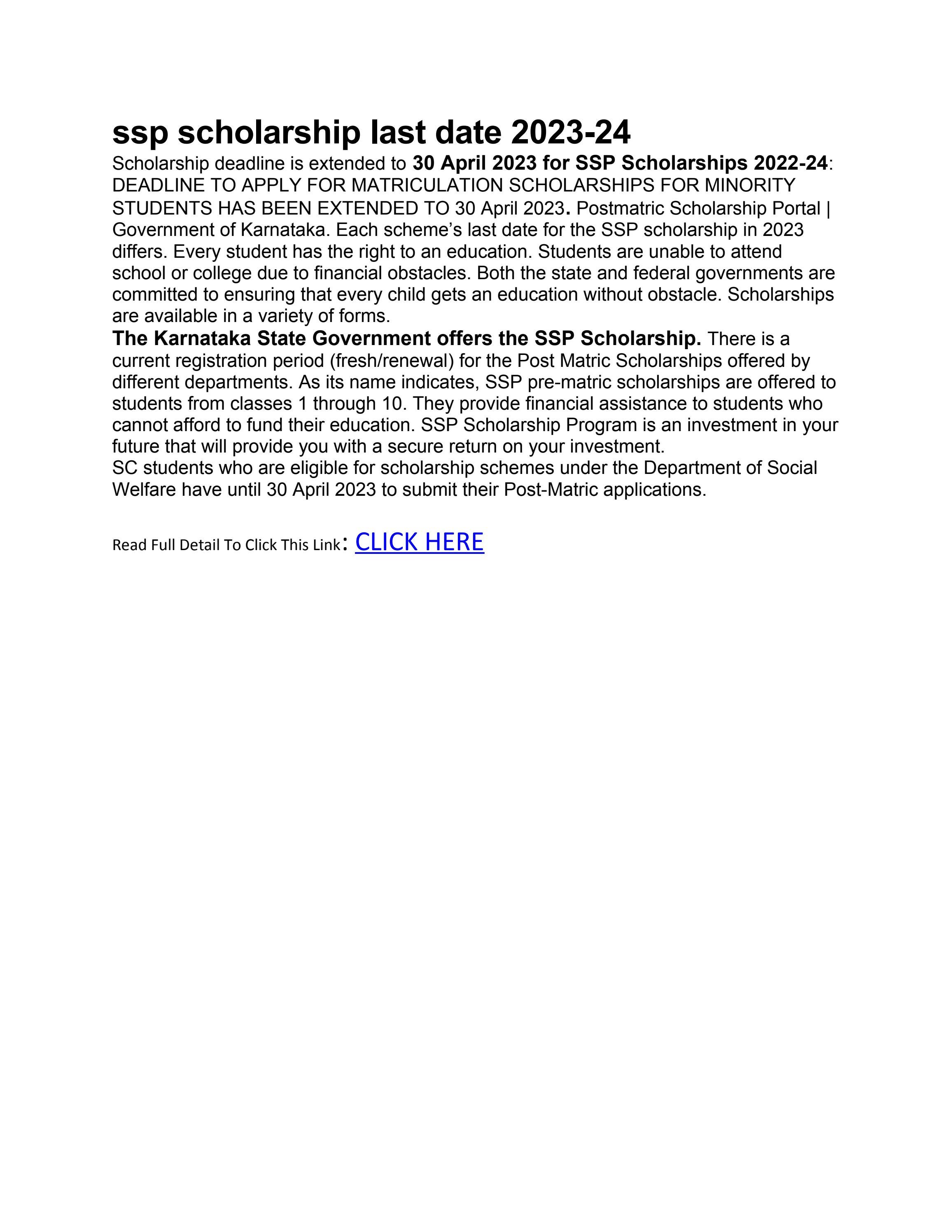 SSP Scholarship Status 2023 24 Apply Online Last Date Pre And Post