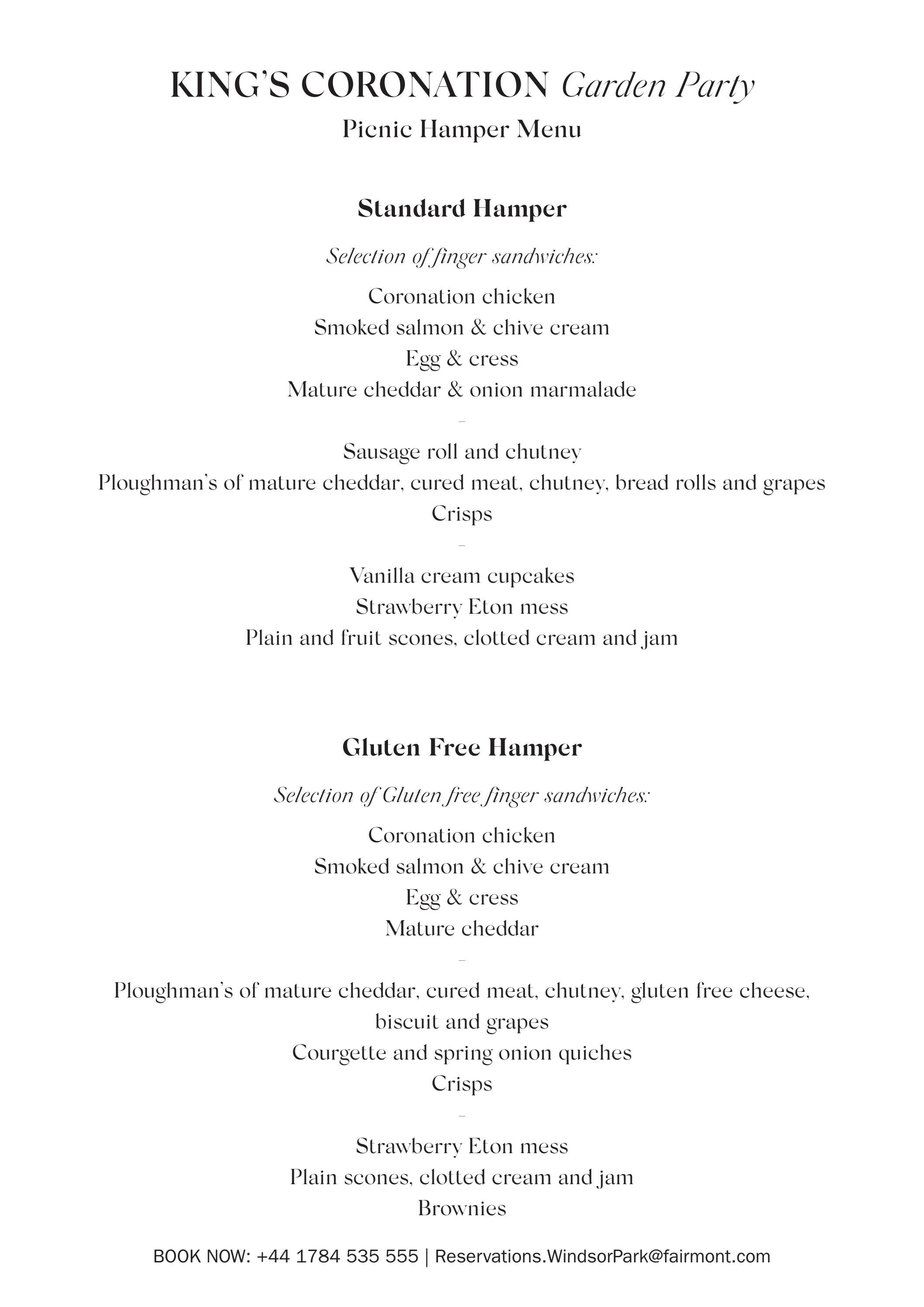 King's Coronation Garden Party Picnic Hamper Menu by FairmontWP - Issuu