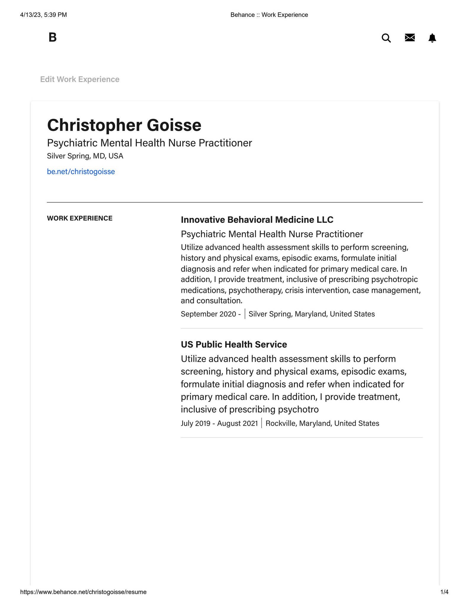 Christopher Goisse Work Experience by Christopher Goisse - Issuu