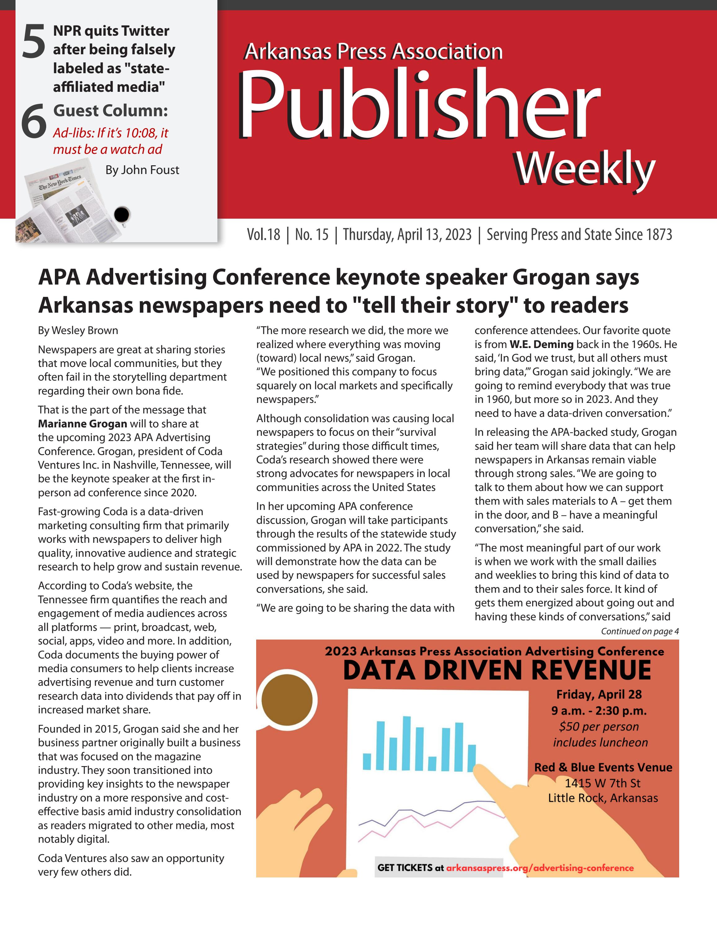 Arkansas Publisher Weekly: April 12, 2023 by Arkansas Press Association ...