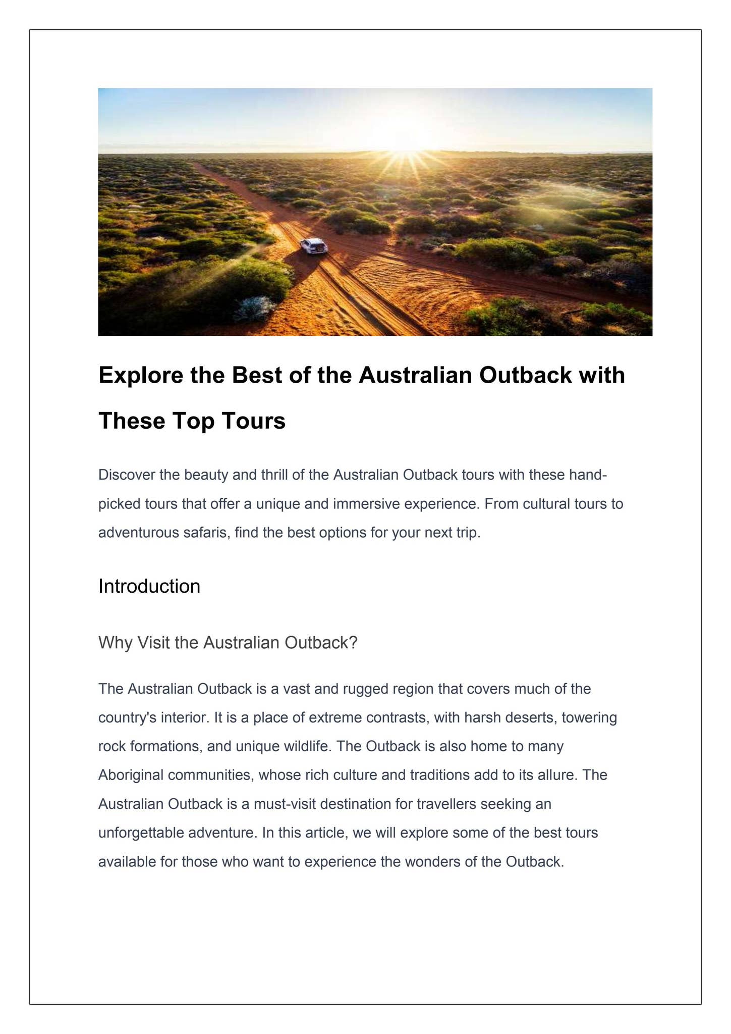 Explore the Best of the Australian Outback with These Top Tours by ...