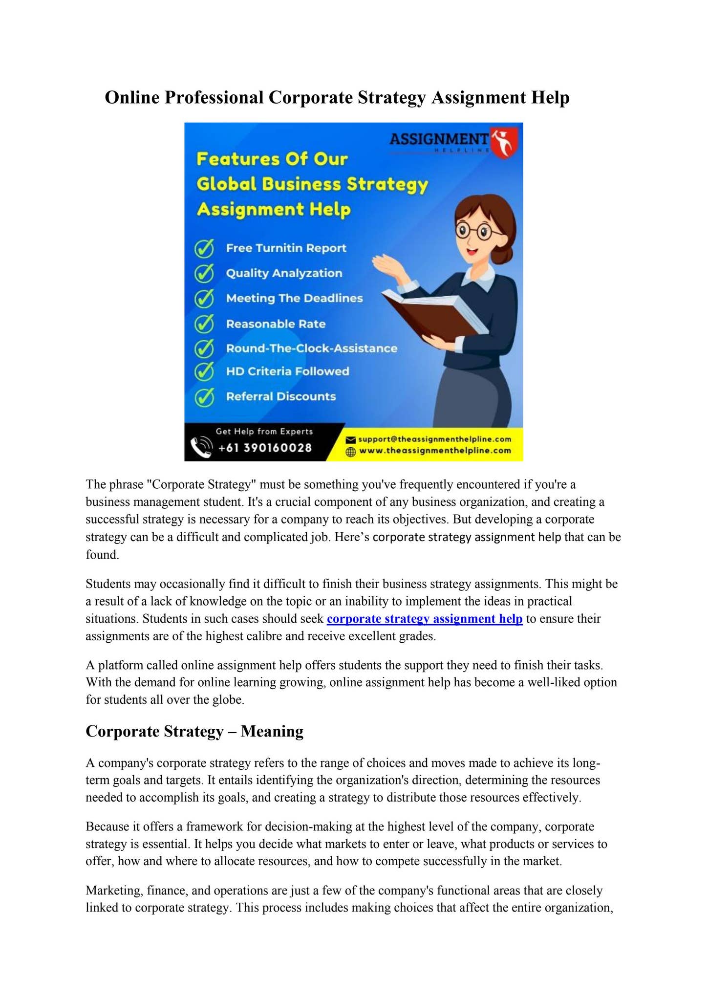 Online Professional Corporate Strategy Assignment Help by Jane Wilson ...
