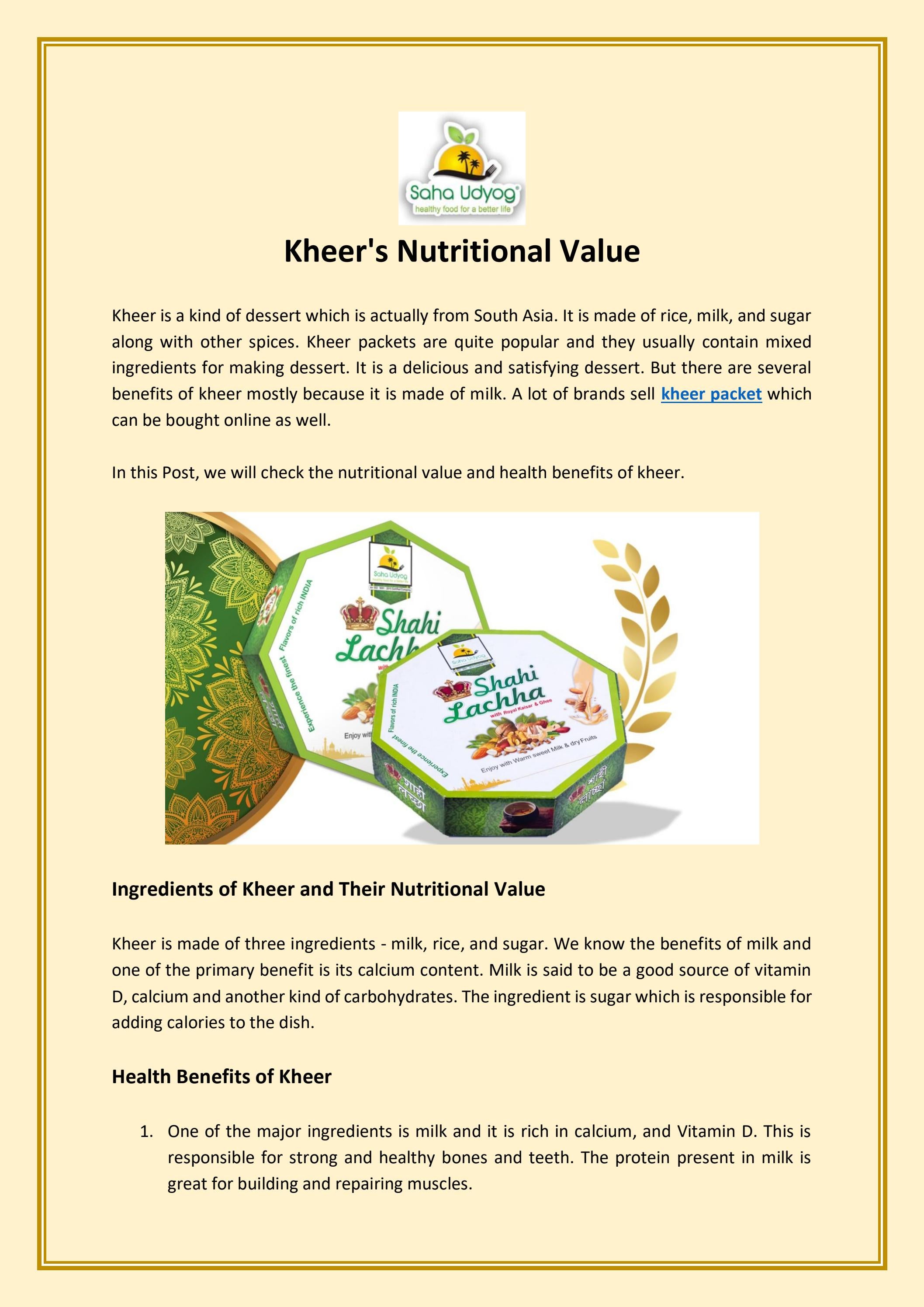 Kheer s Nutritional Value By Saha Udyog Foods Issuu Kheer s Nutritional Value By Saha Udyog Foods Issuu