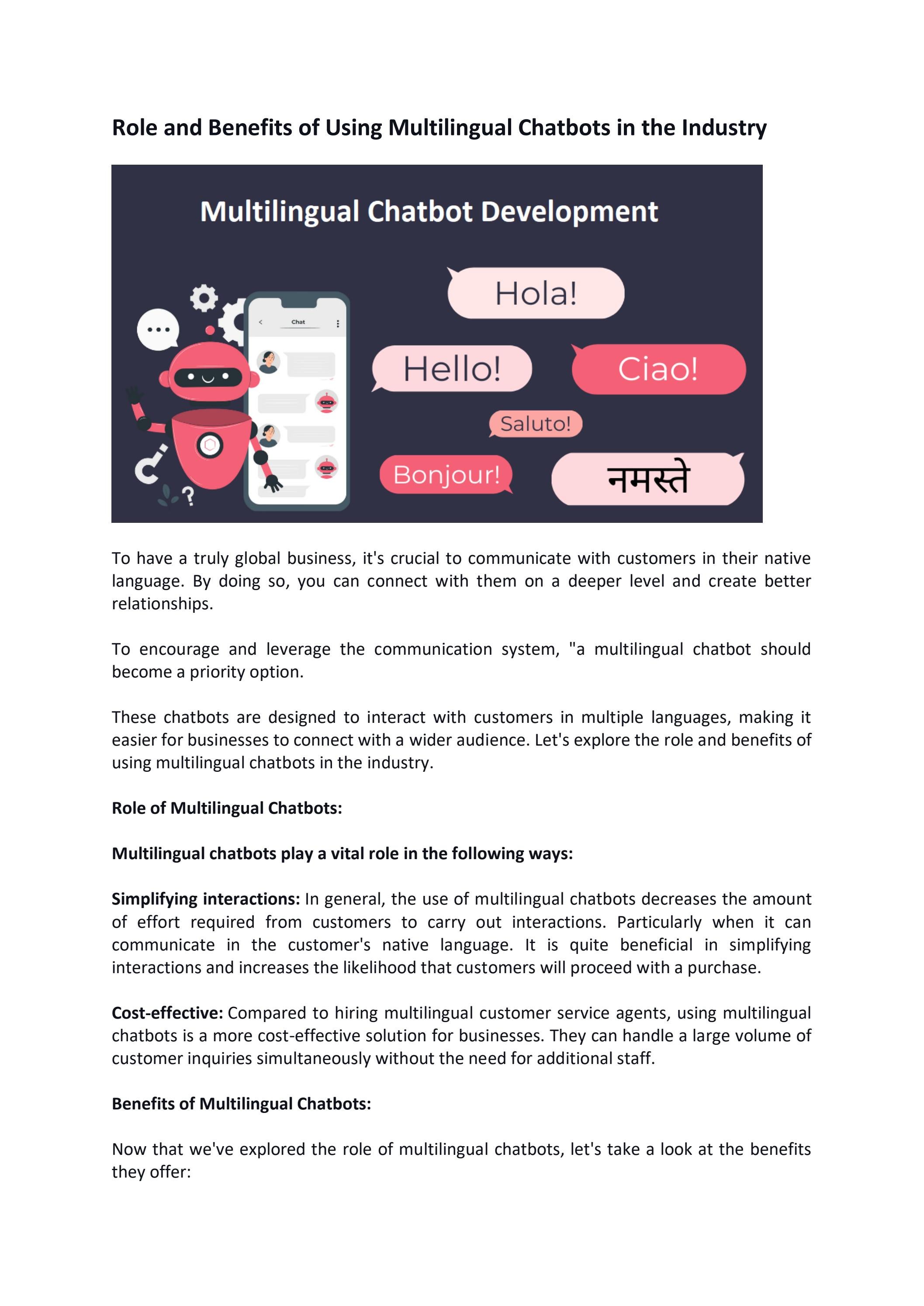 Role and Benefits of Using Multilingual Chatbots in the Industry by ...