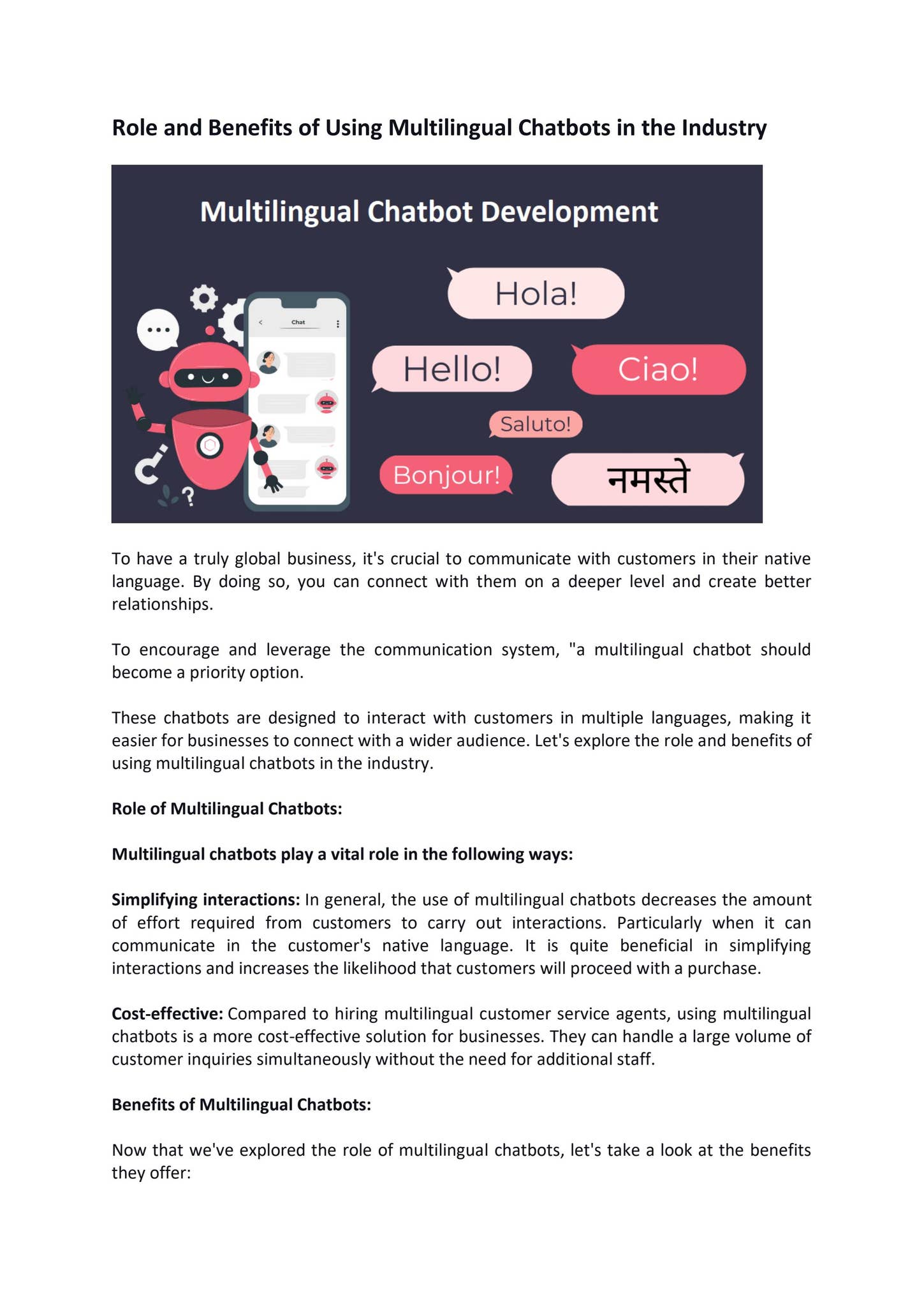 Role and Benefits of Using Multilingual Chatbots in the Industry by ...