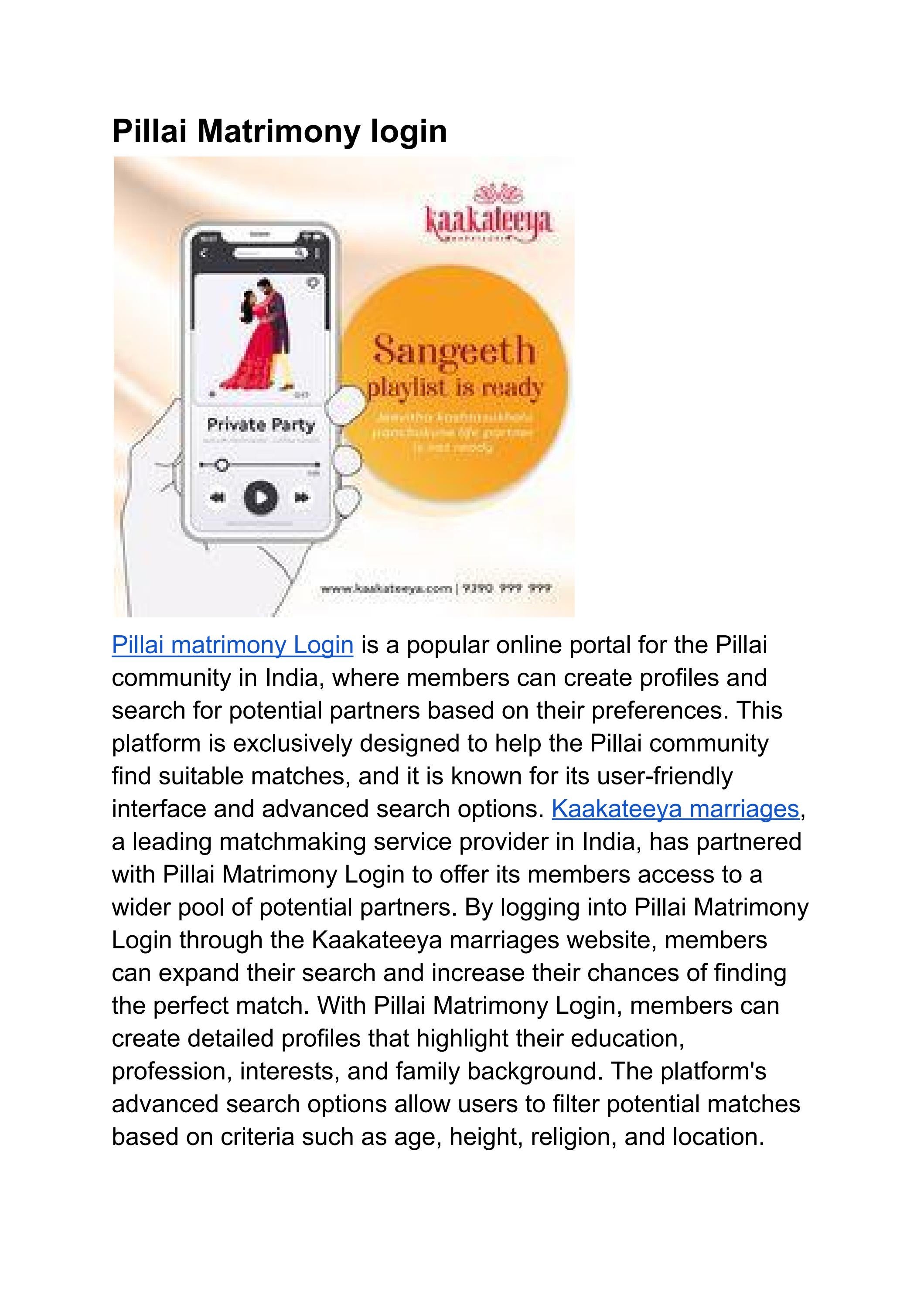 Pillai Matrimony Login | Kaakateeya by kaakateeya marriage bureau - Issuu