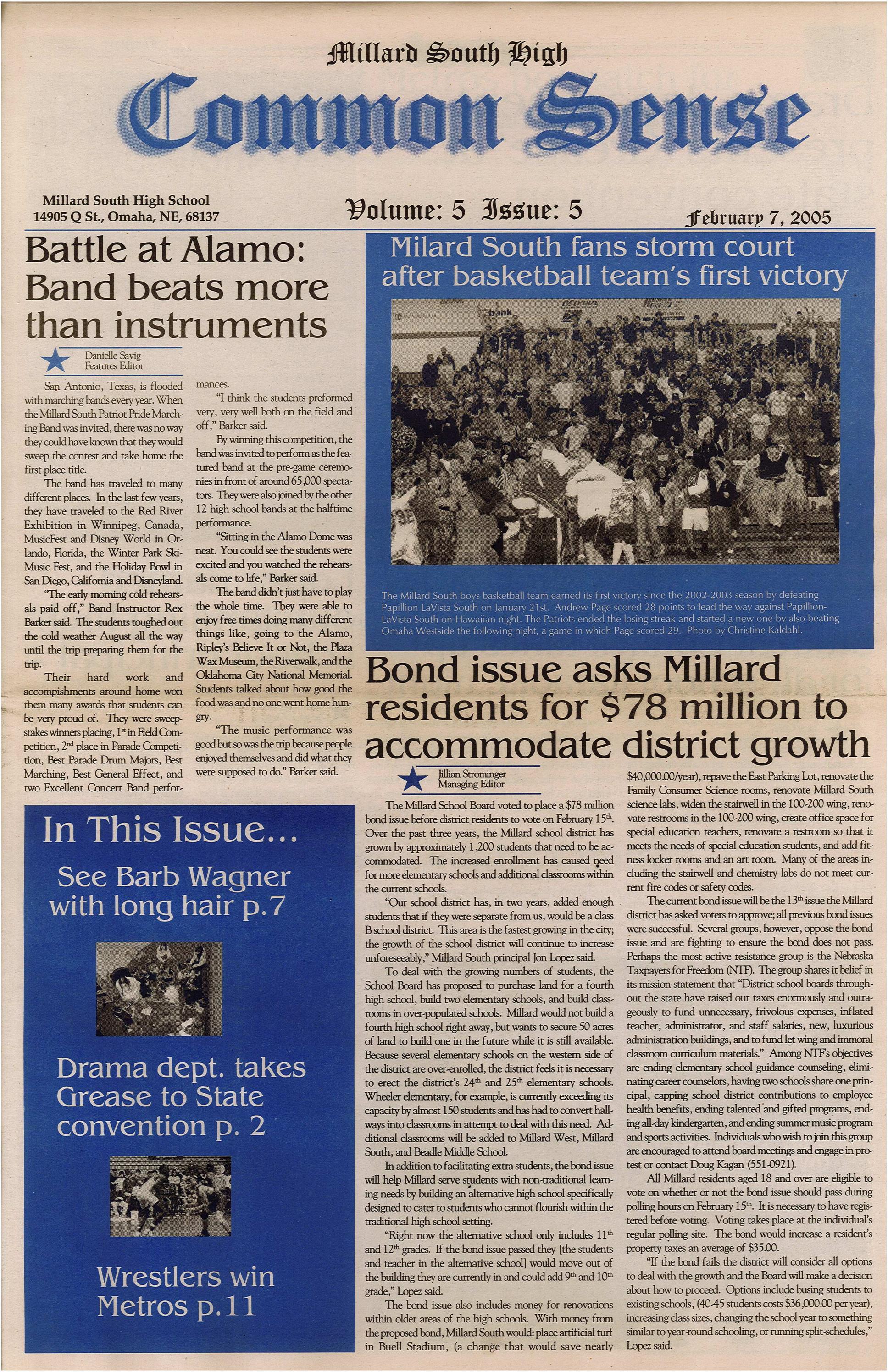Common Sense Volume 5 Issue 5 February 7, 2005 by Millard South Common ...