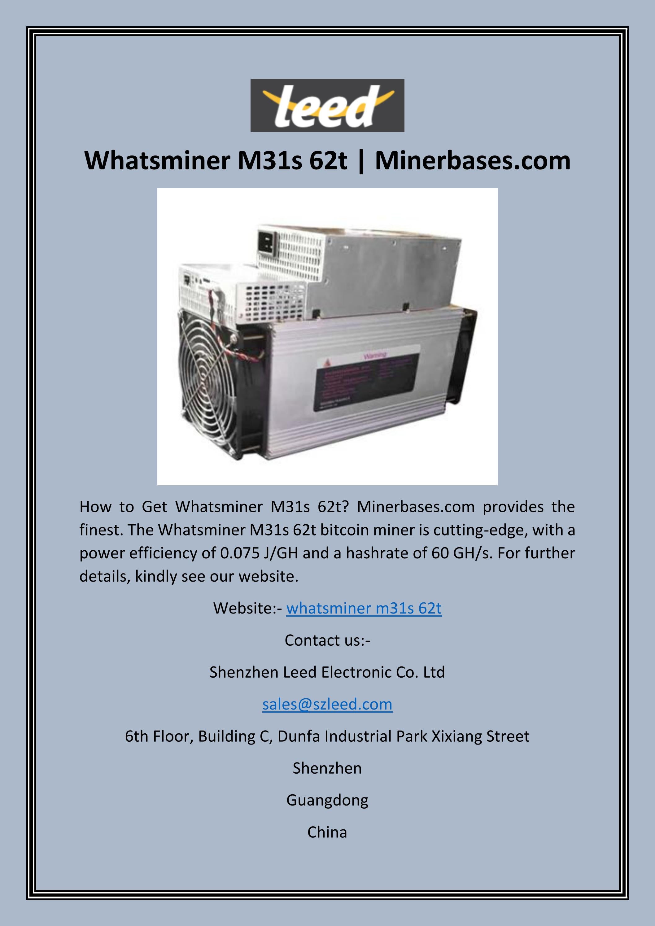 Whatsminer M31s 62t | Minerbases.com by Shenzhen Leed Electronic Co ...