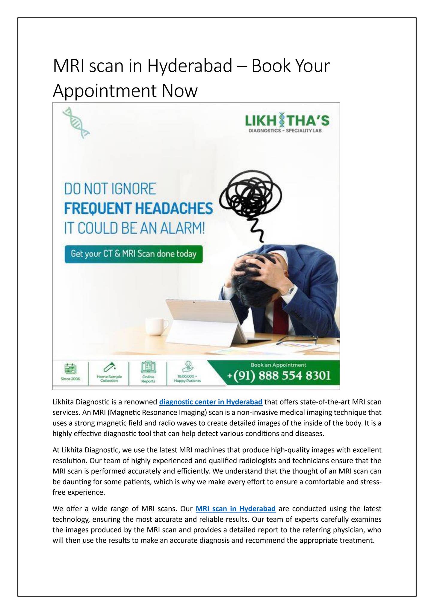 MRI scan in Hyderabad – Book Your Appointment Now by Likhitha ...