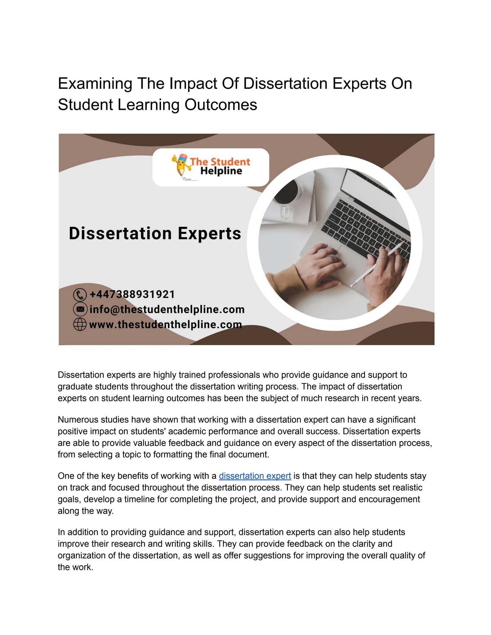 Examining The Impact Of Dissertation Experts On Student Learning ...