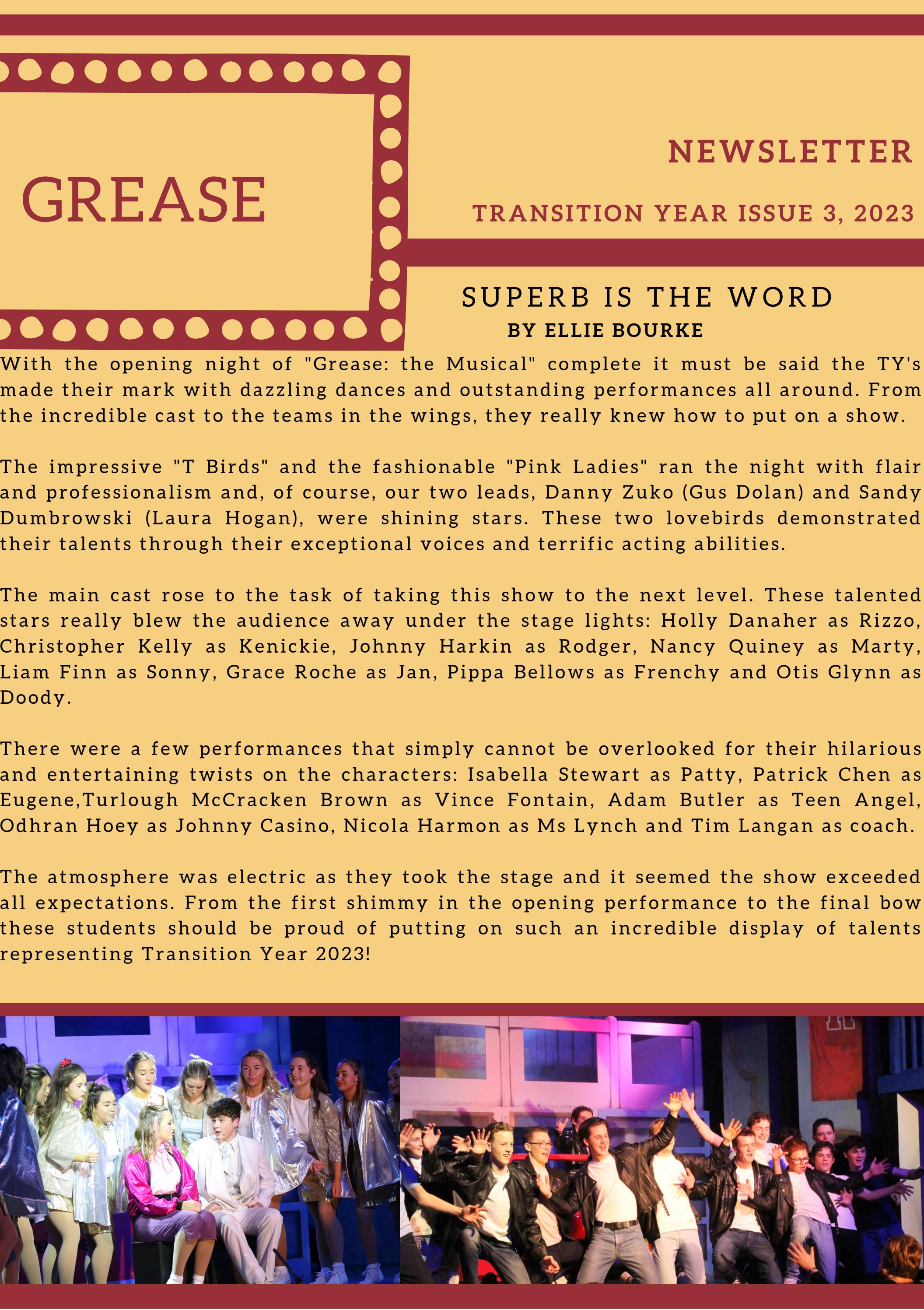 Transition Year Newsletter Issue 3 2023 - The Grease Edition by St ...