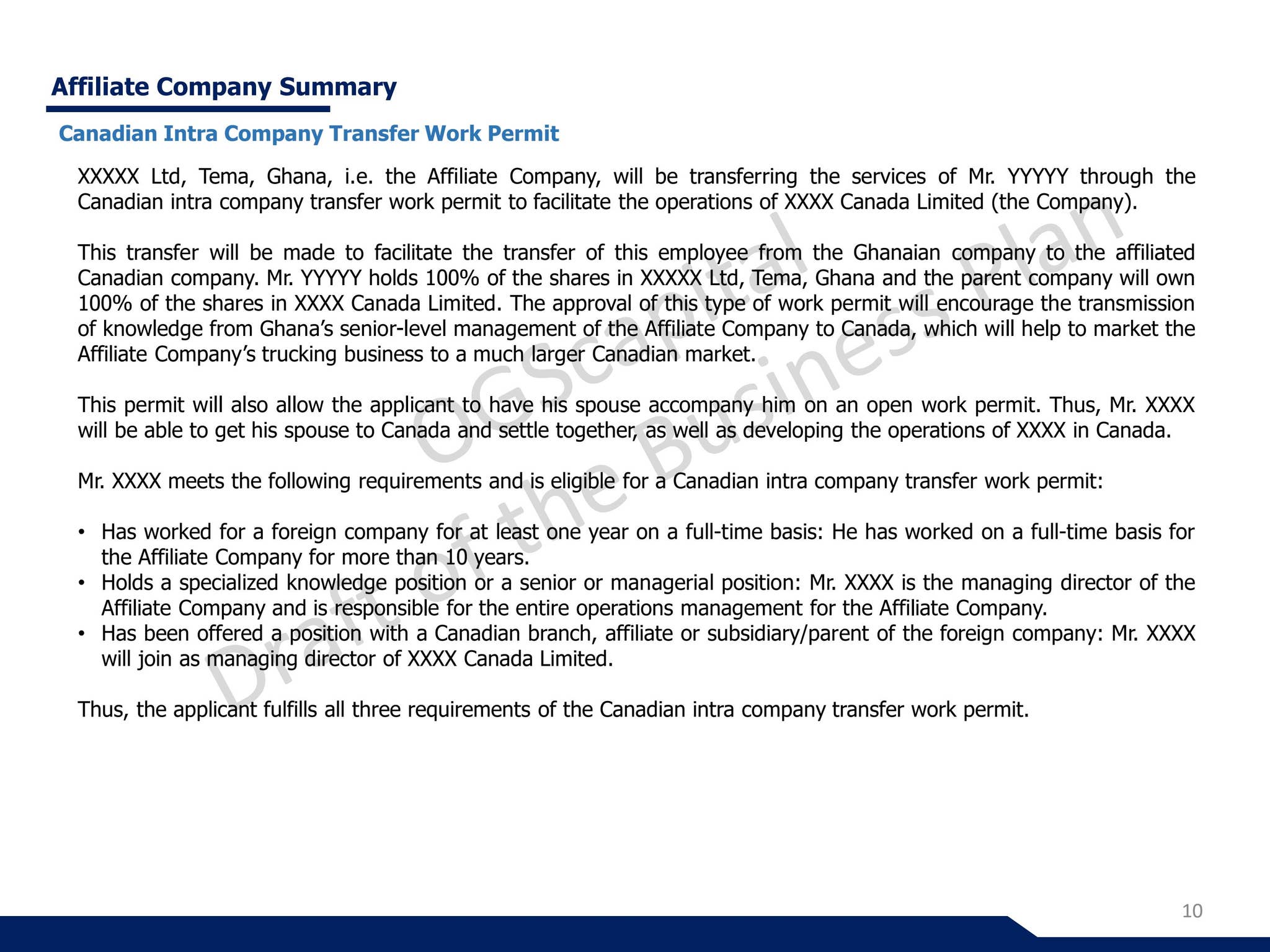 Intra Company Transfer Business Plan - ICT by OGS Capital - Business ...