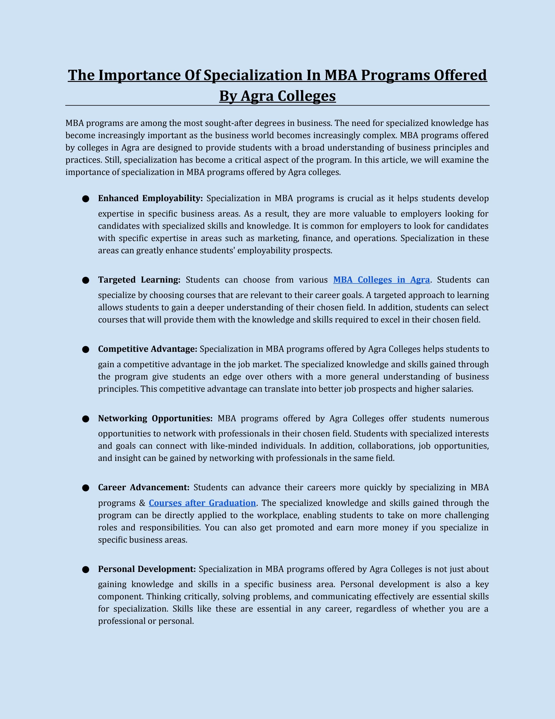 The Importance Of Specialization In MBA Programs Offered By Agra ...