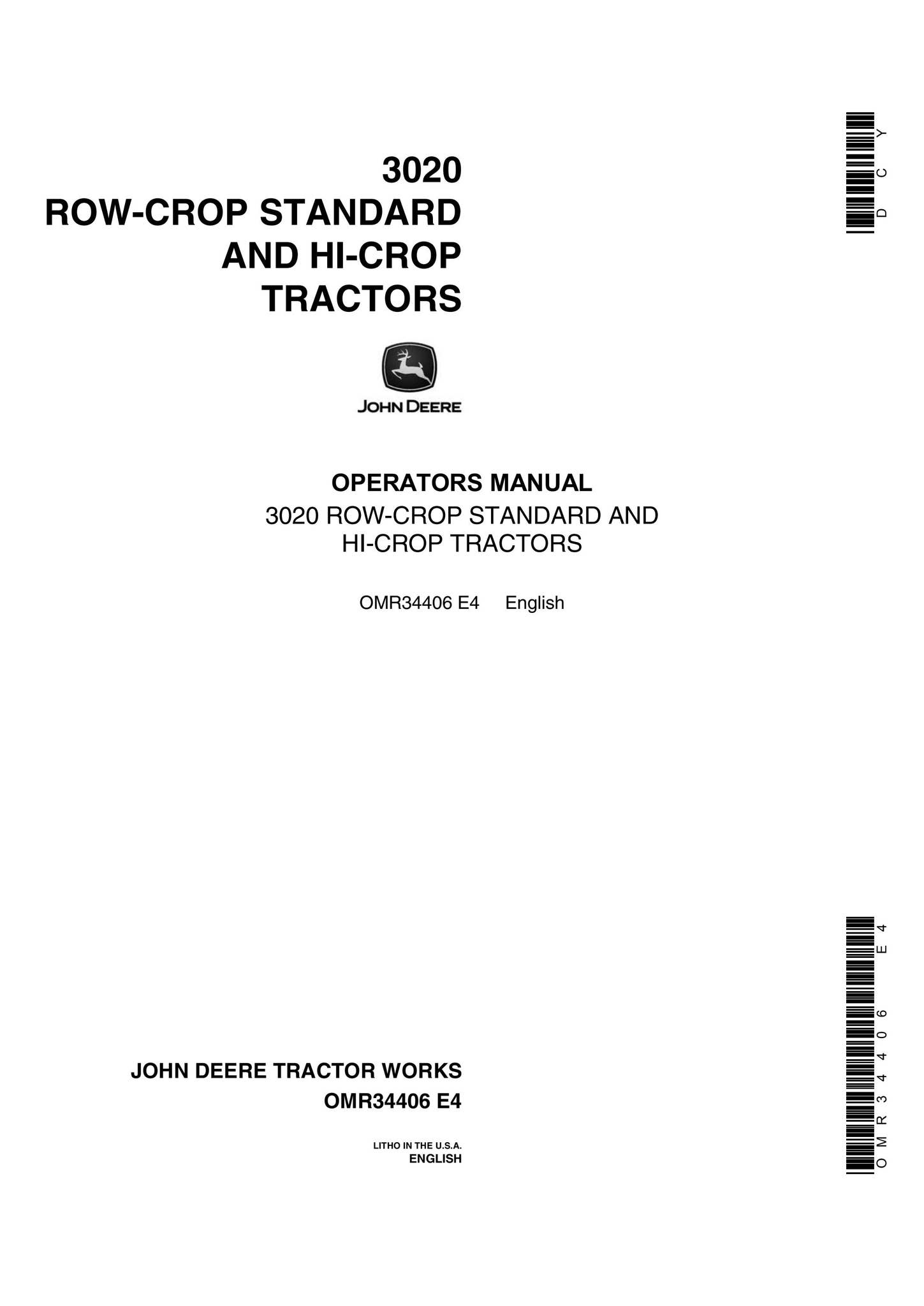 John Deere 3020 Row-Crop Standard and Hi-Crop Tractors Operator’s ...