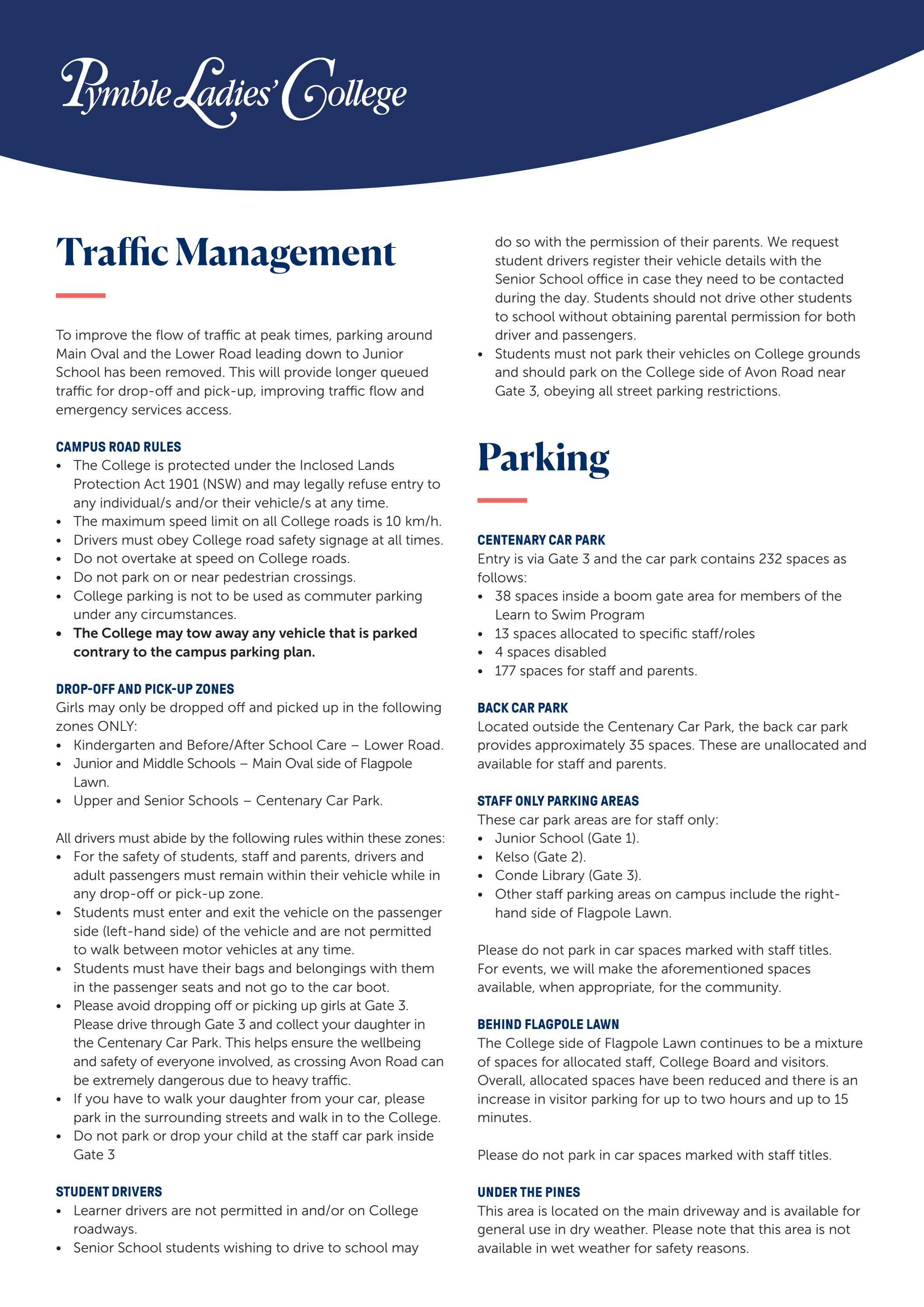 Traffic Management Flyer by Pymble Ladies' College - Issuu