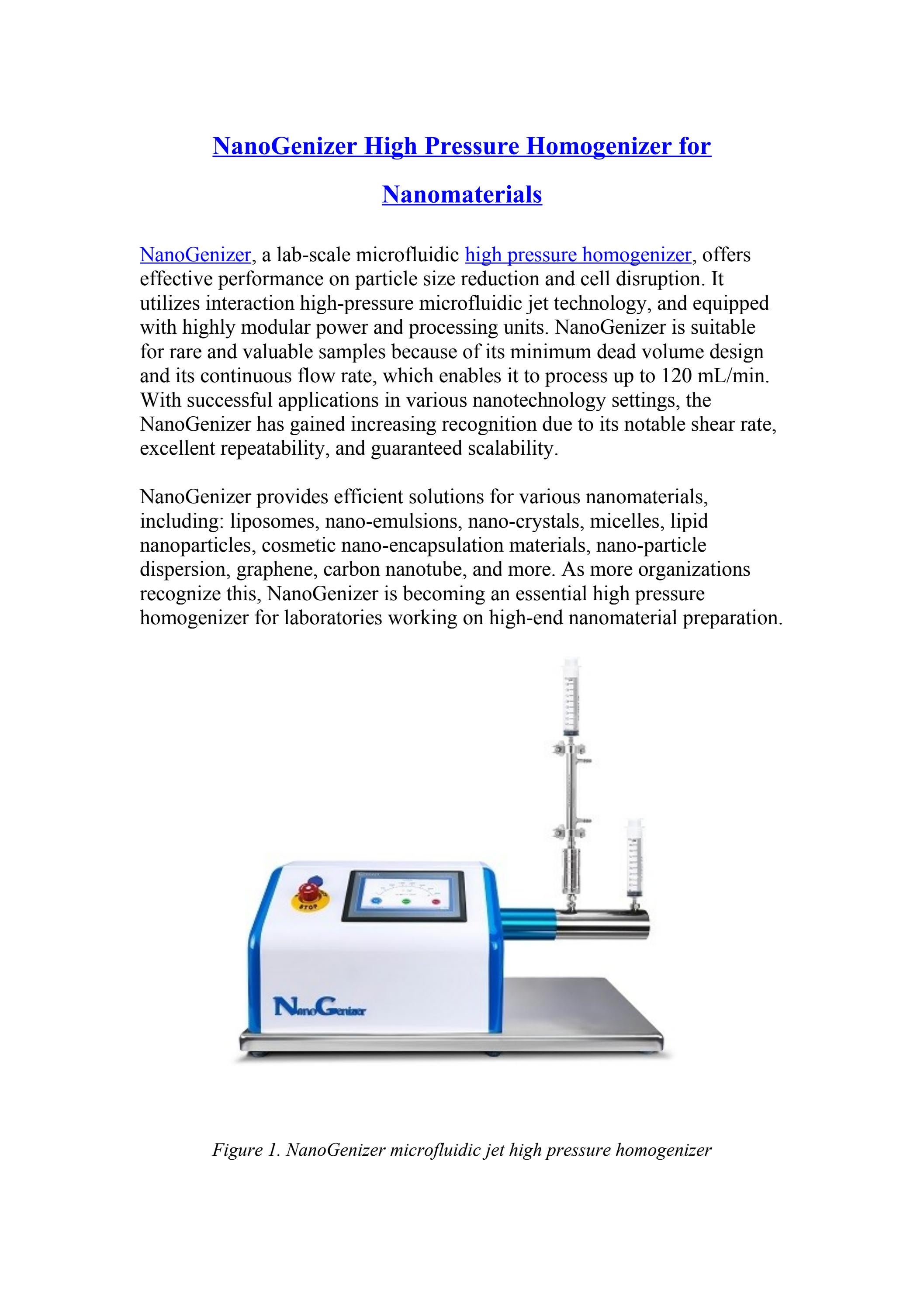 NanoGenizer High Pressure Homogenizer for Nanomaterial Processing by ...