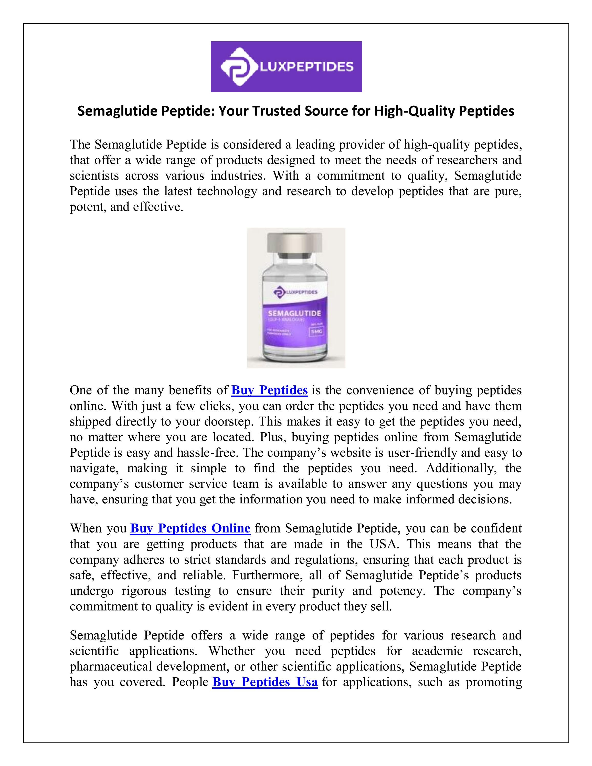 Buy Peptides Online Usa by Semaglutide Peptide - Issuu