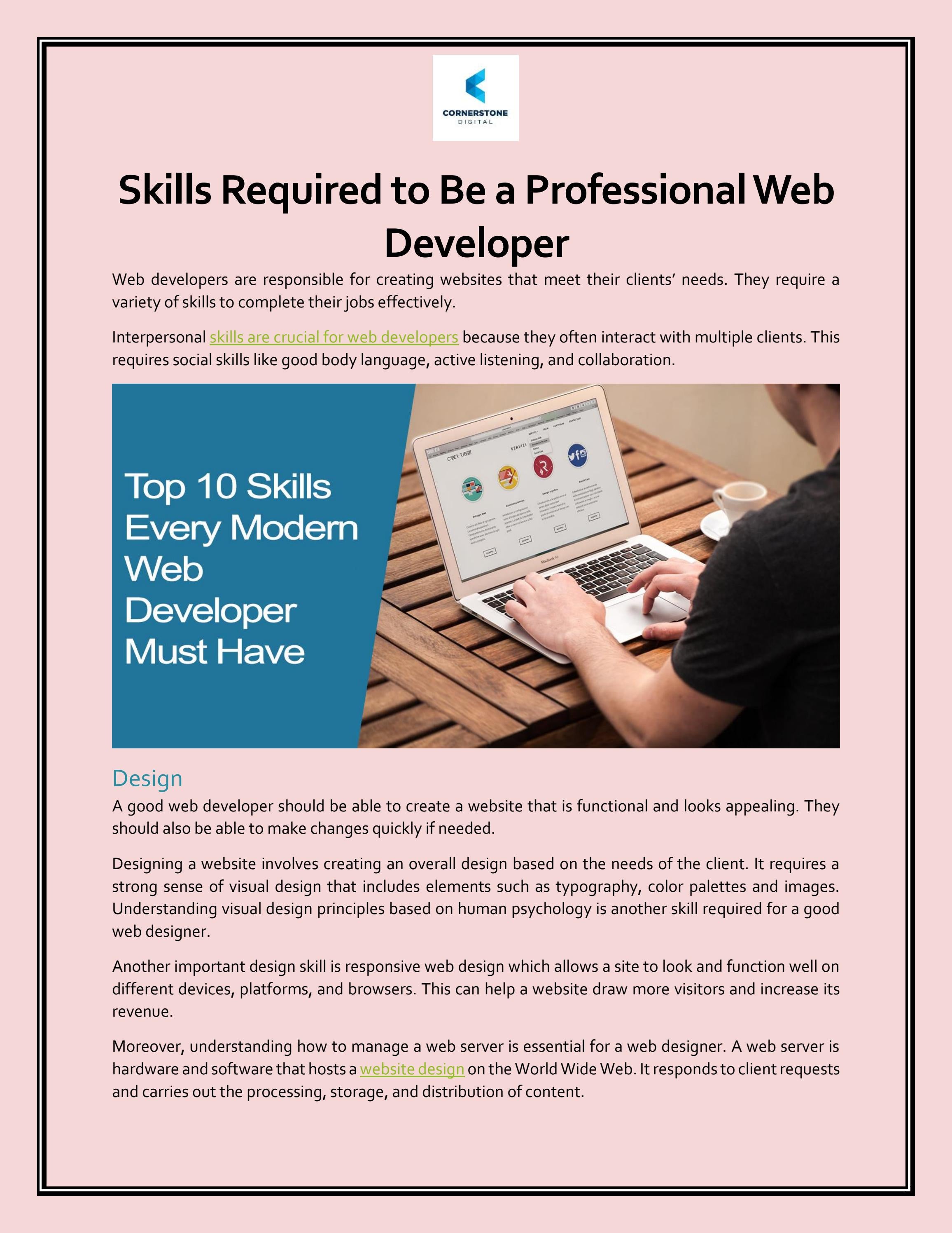 Skills Required to Be a Professional Web Developer by cornerstonedgtl ...
