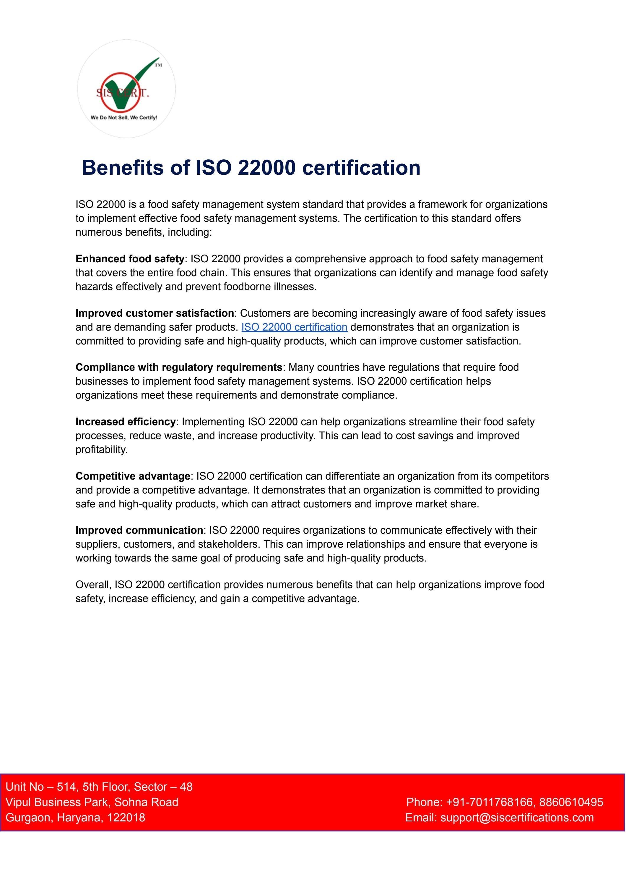 Benefits of ISO 22000 Certification by SIS Certifications - Issuu