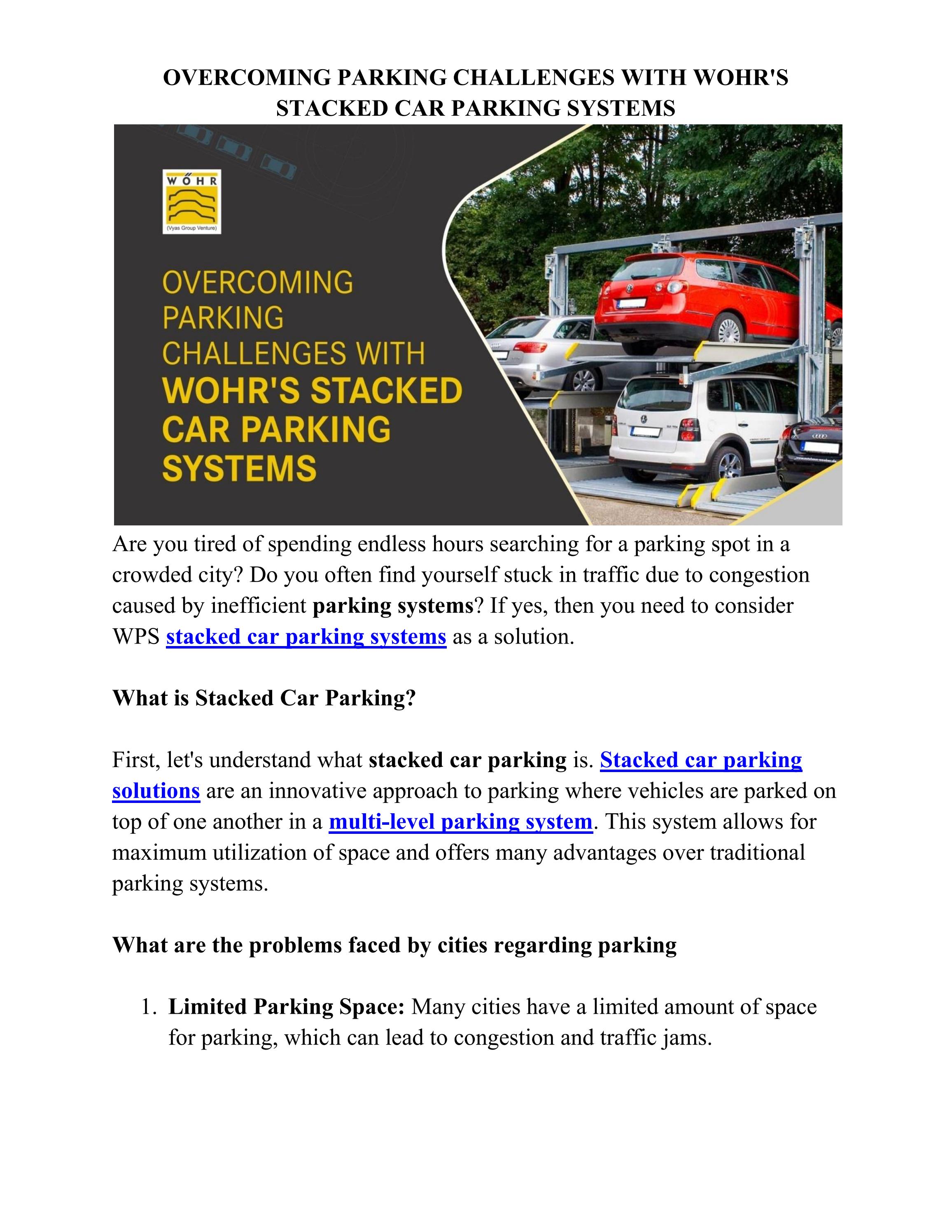 OVERCOMING PARKING CHALLENGES WITH WOHR'S STACKED CAR PARKING SYSTEMS ...