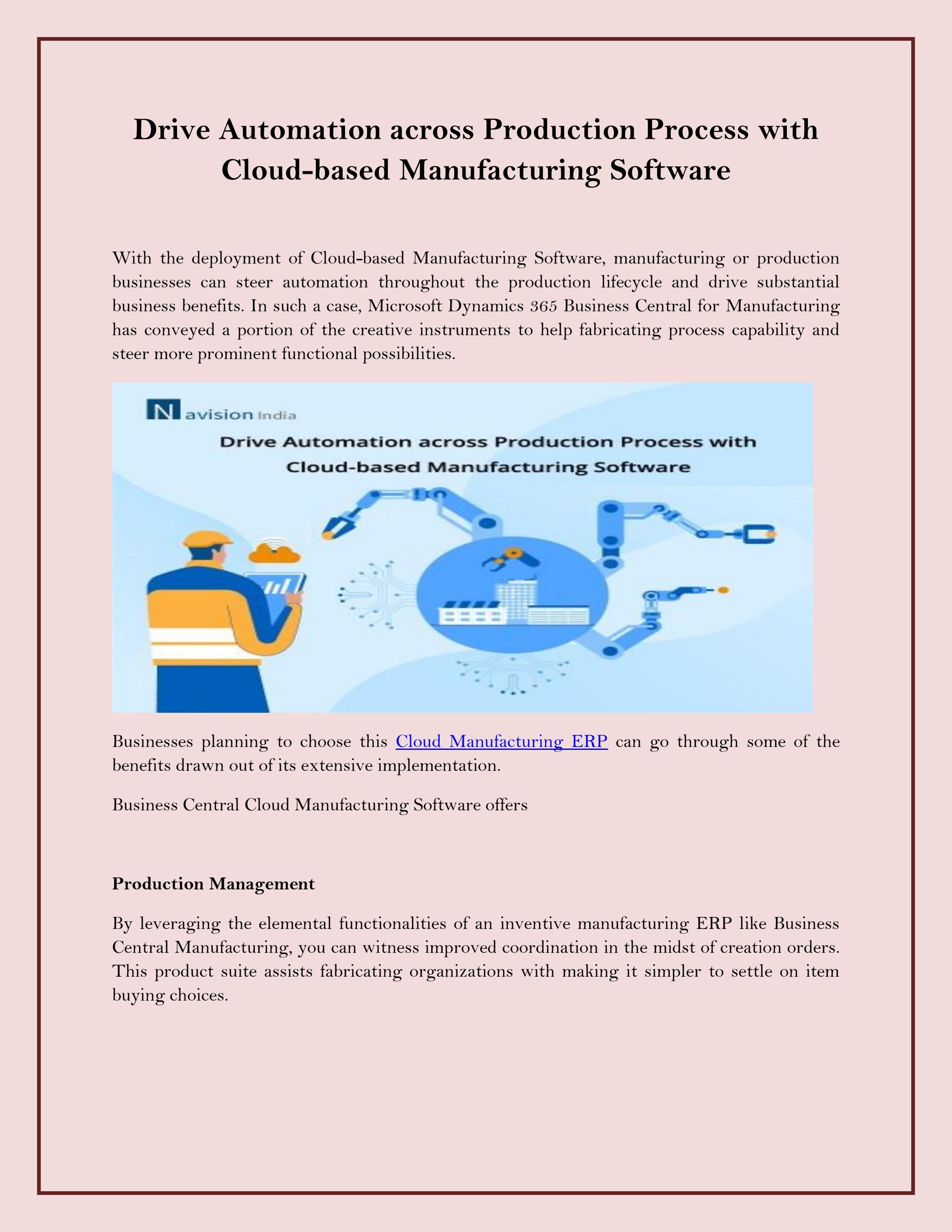 Drive Automation across Production Process with Cloud-based Manufacturing Software by Riya Singh ...