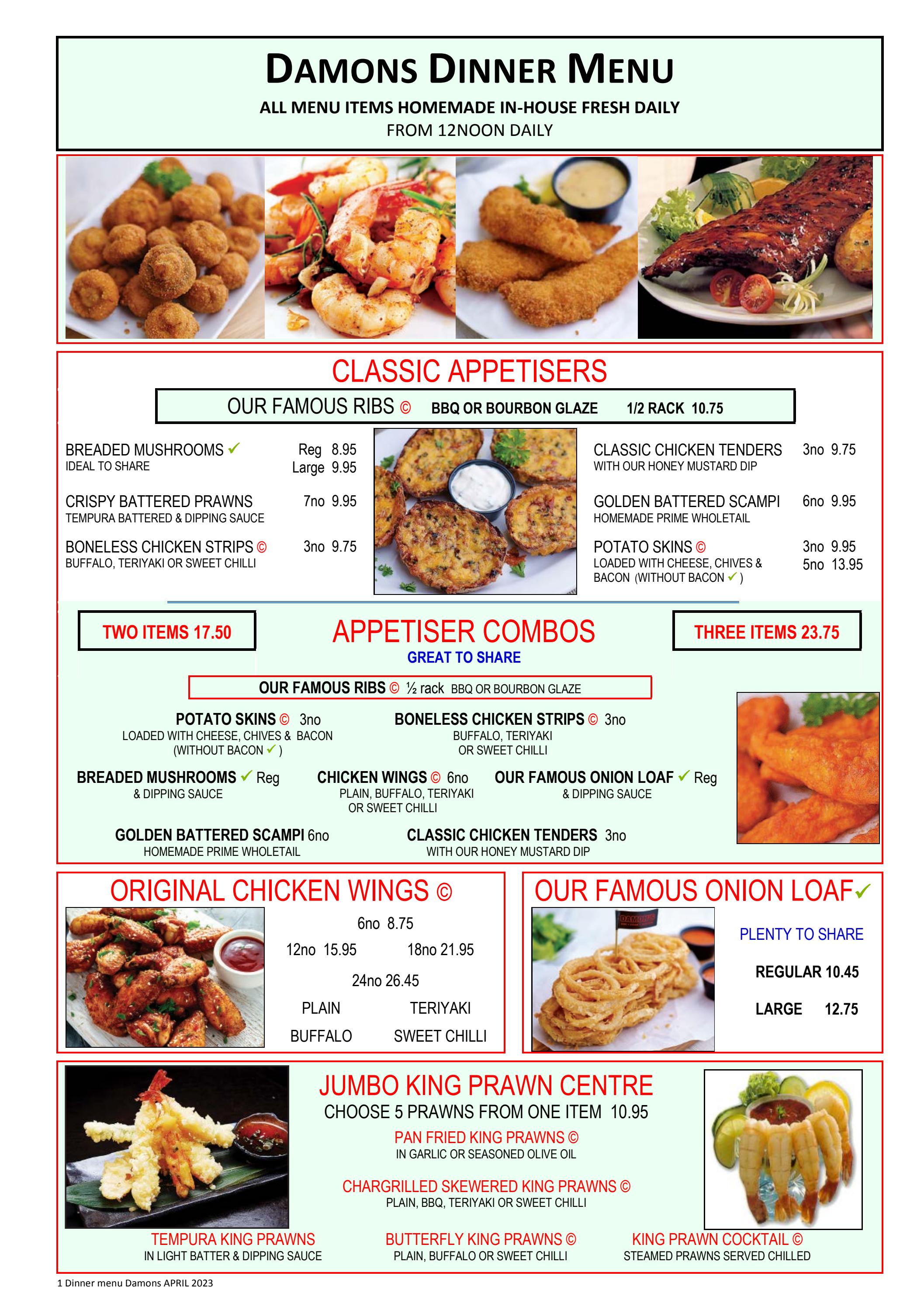 Damons - Dinner Menu by PaulStafford - Issuu