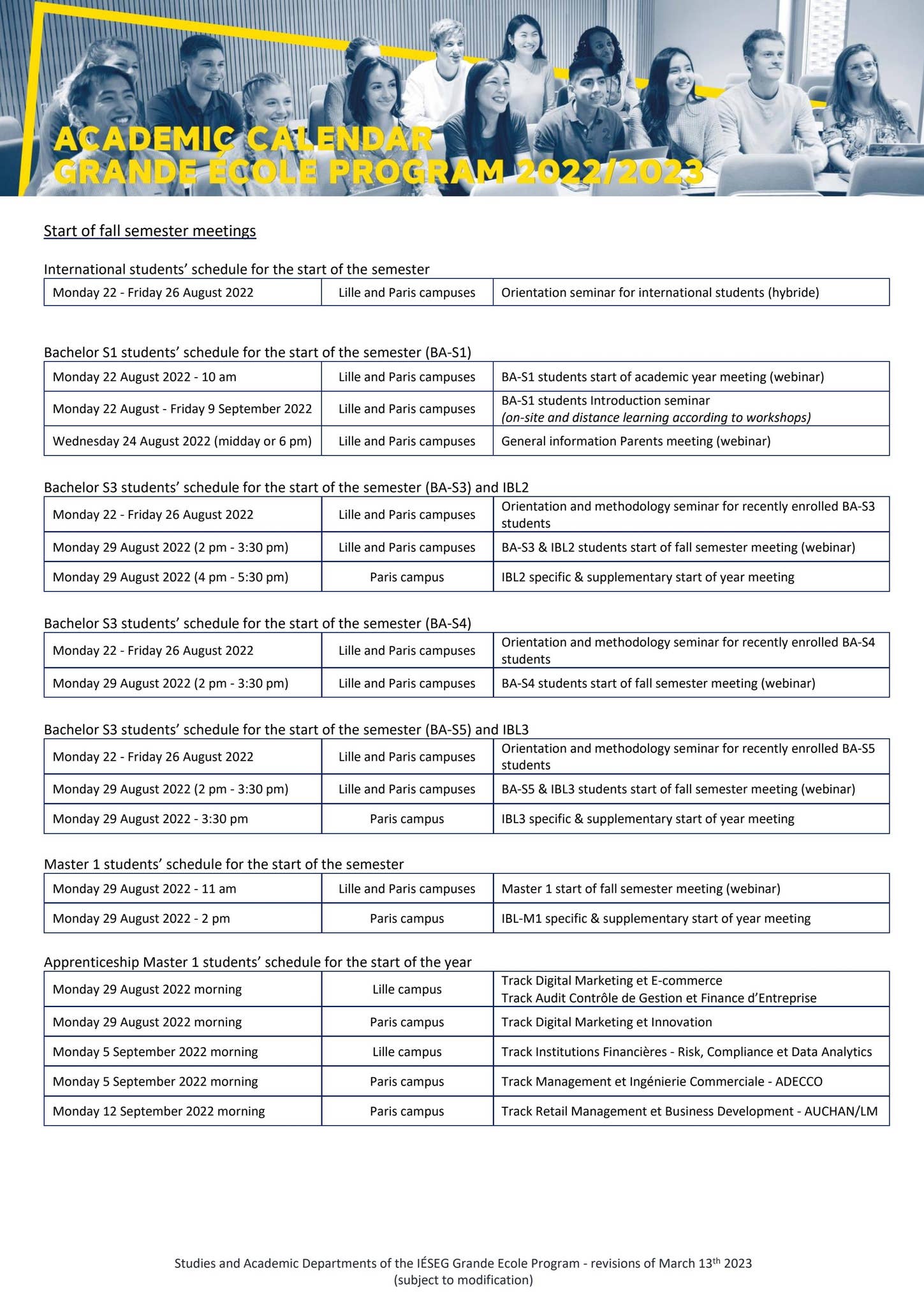PGE Academic Calendar 2022/2023 by IÉSEG - Issuu