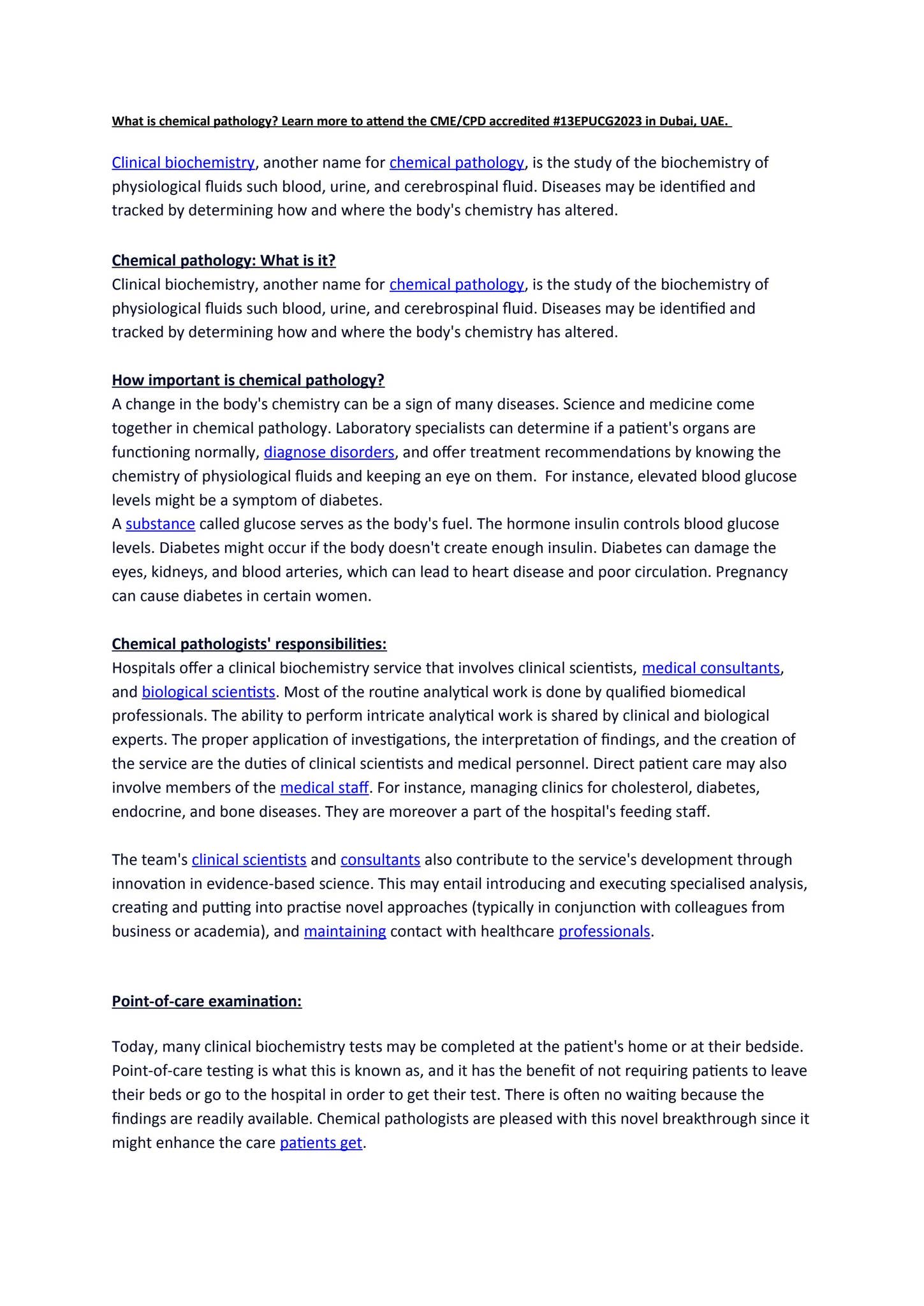 What is chemical pathology? Learn more to attend the CME/CPD accredited ...