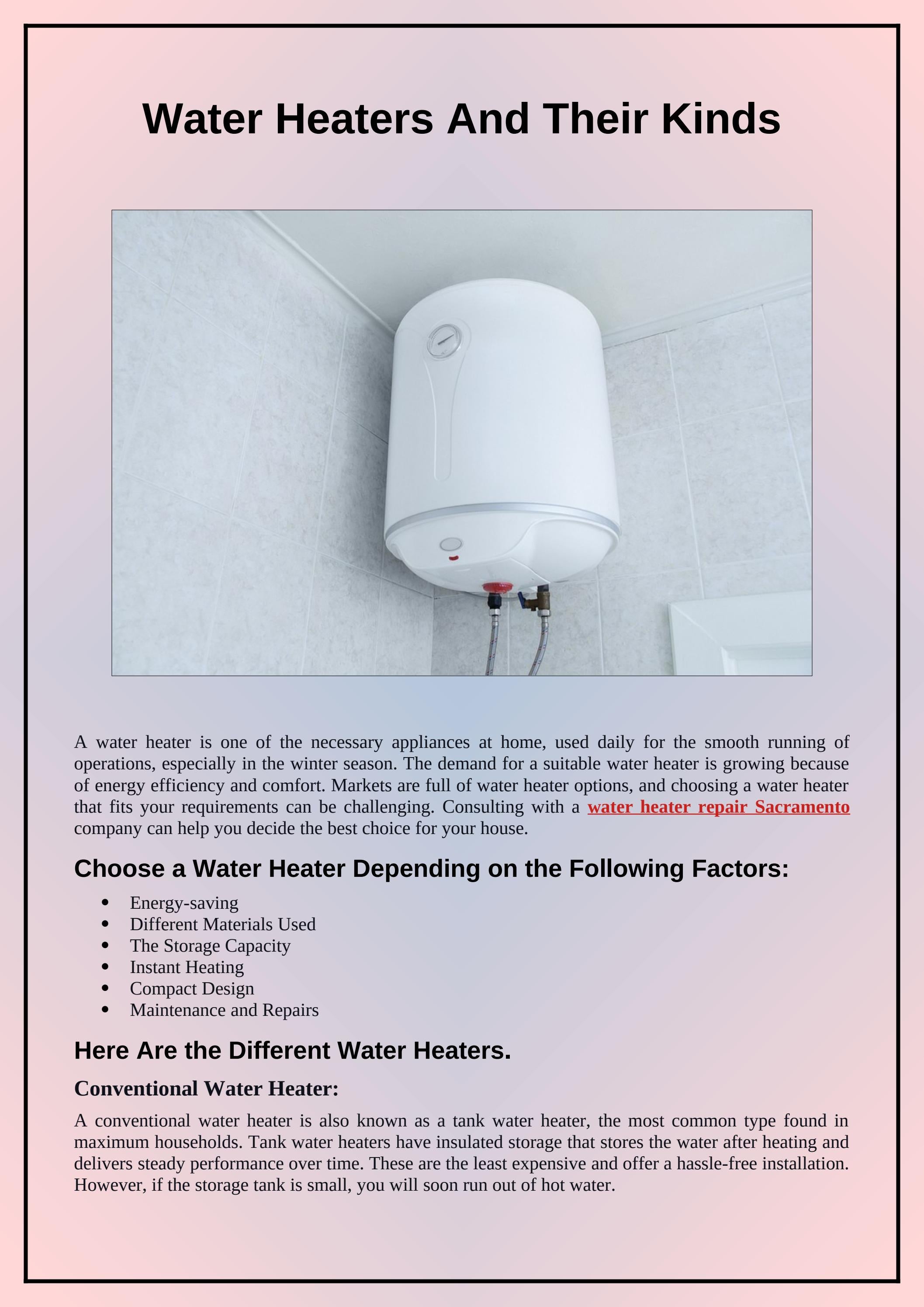 Water Heaters And Their Kinds by Ace Plumbing - Issuu