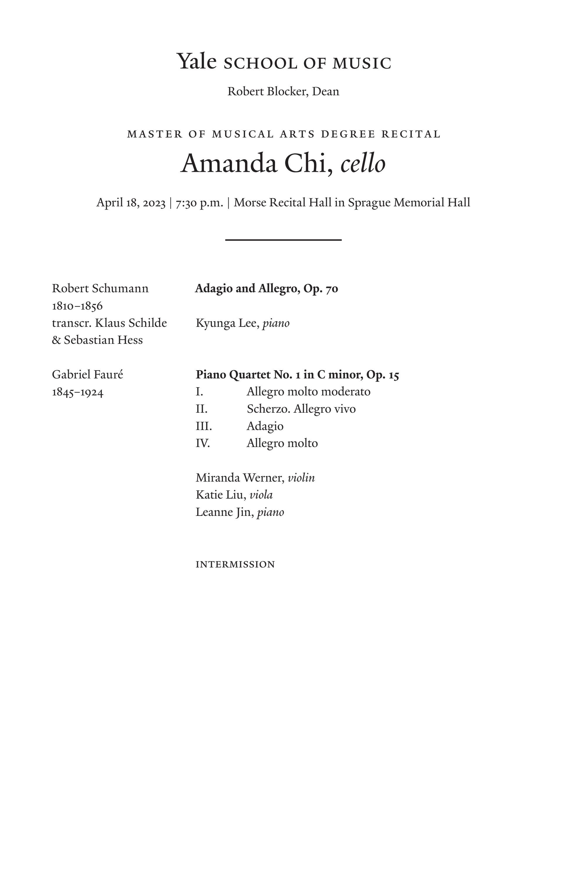 Amanda Chi, cello, April 18, 2023 by Yale School of Music - Issuu