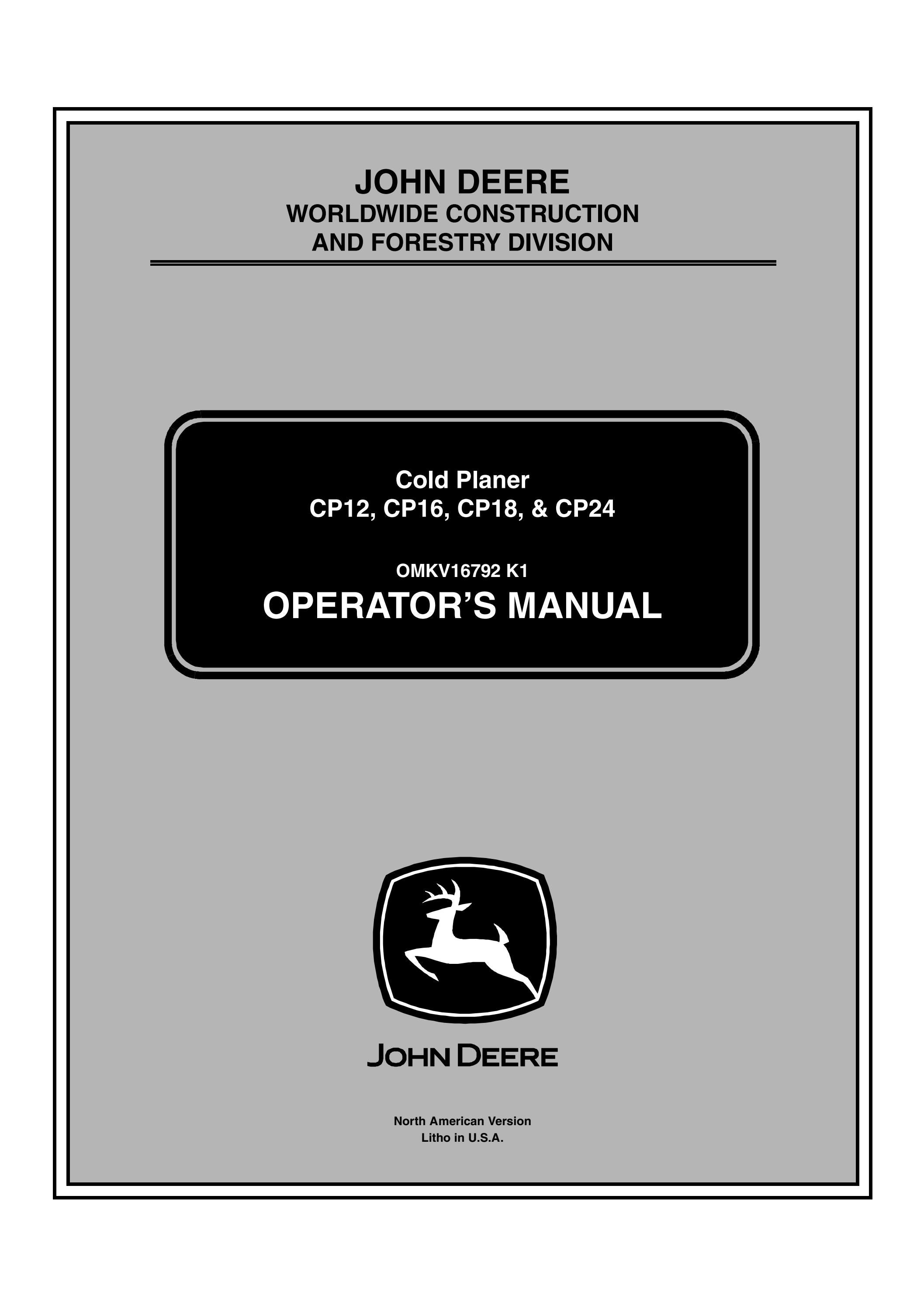 John Deere CP18 Cold Planer Operator’s Manual Instant Download ...