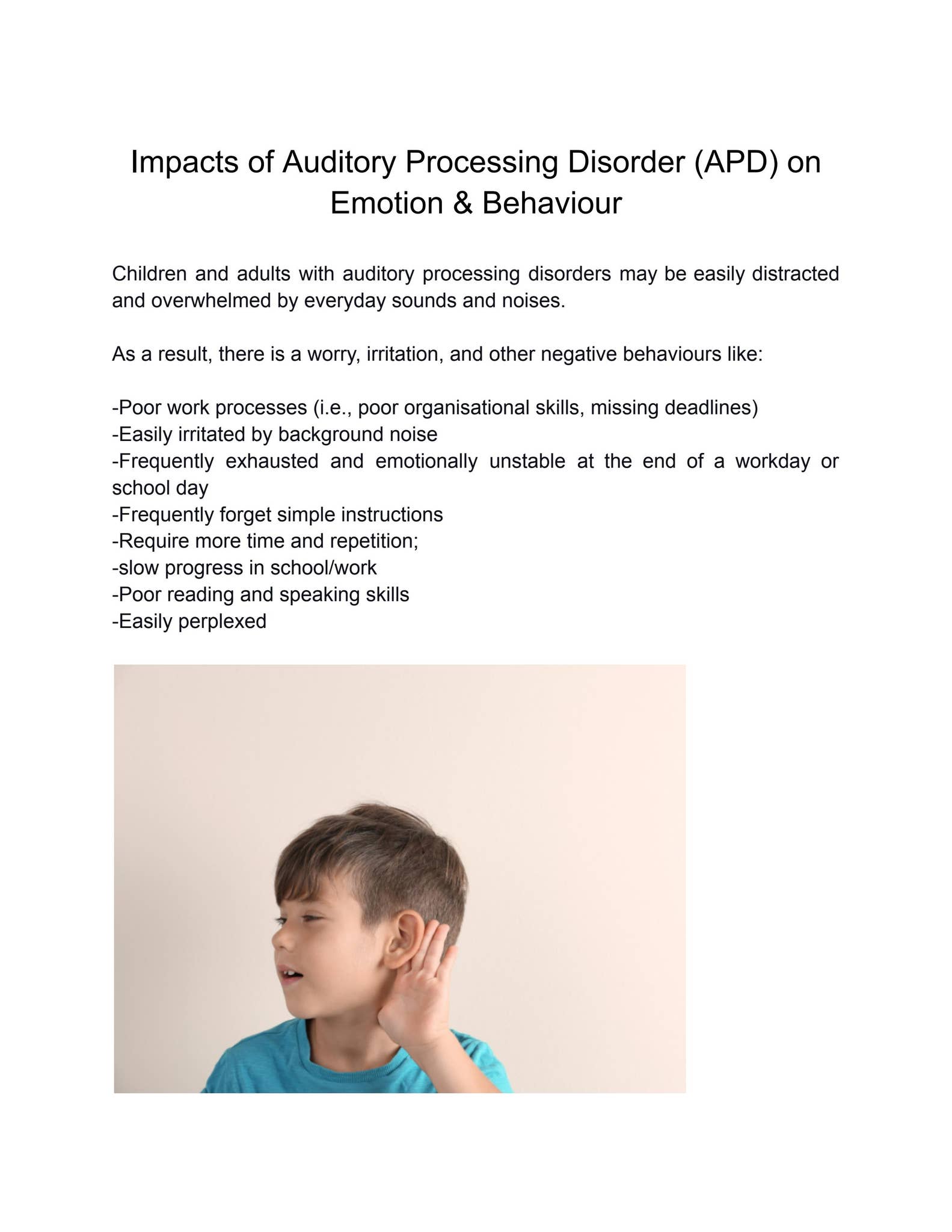 Impacts of Auditory Processing Disorder (APD) on Emotion & Behaviour by ...