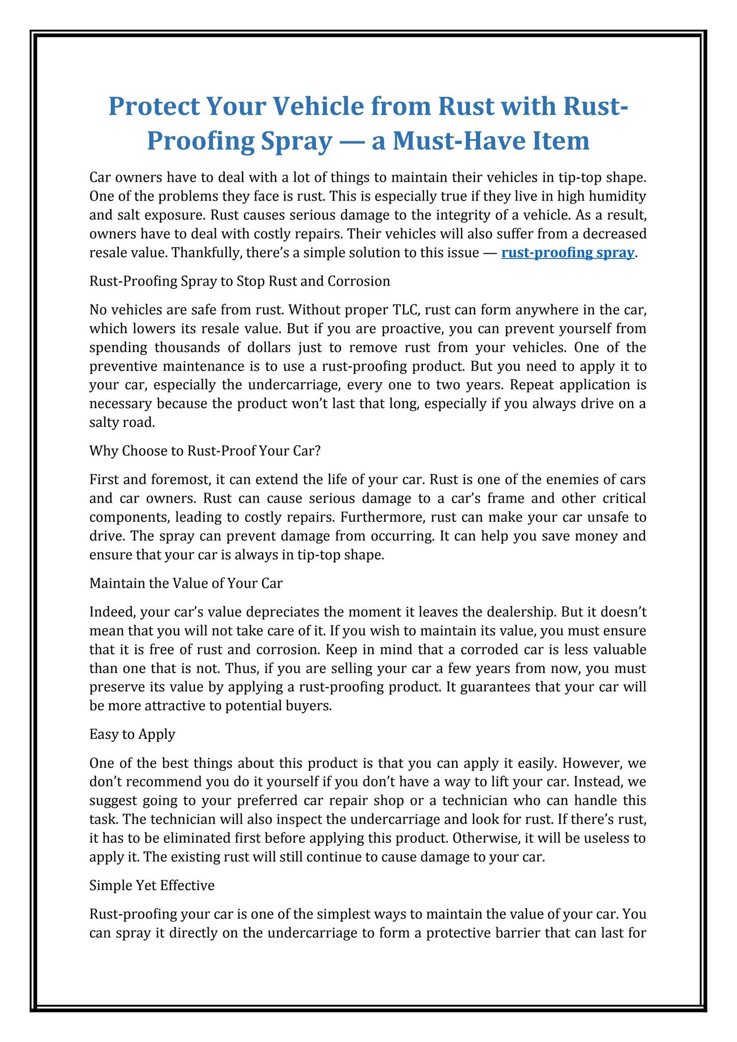 Protect Your Vehicle from Rust with Rust-Proofing Spray — a Must-Have ...