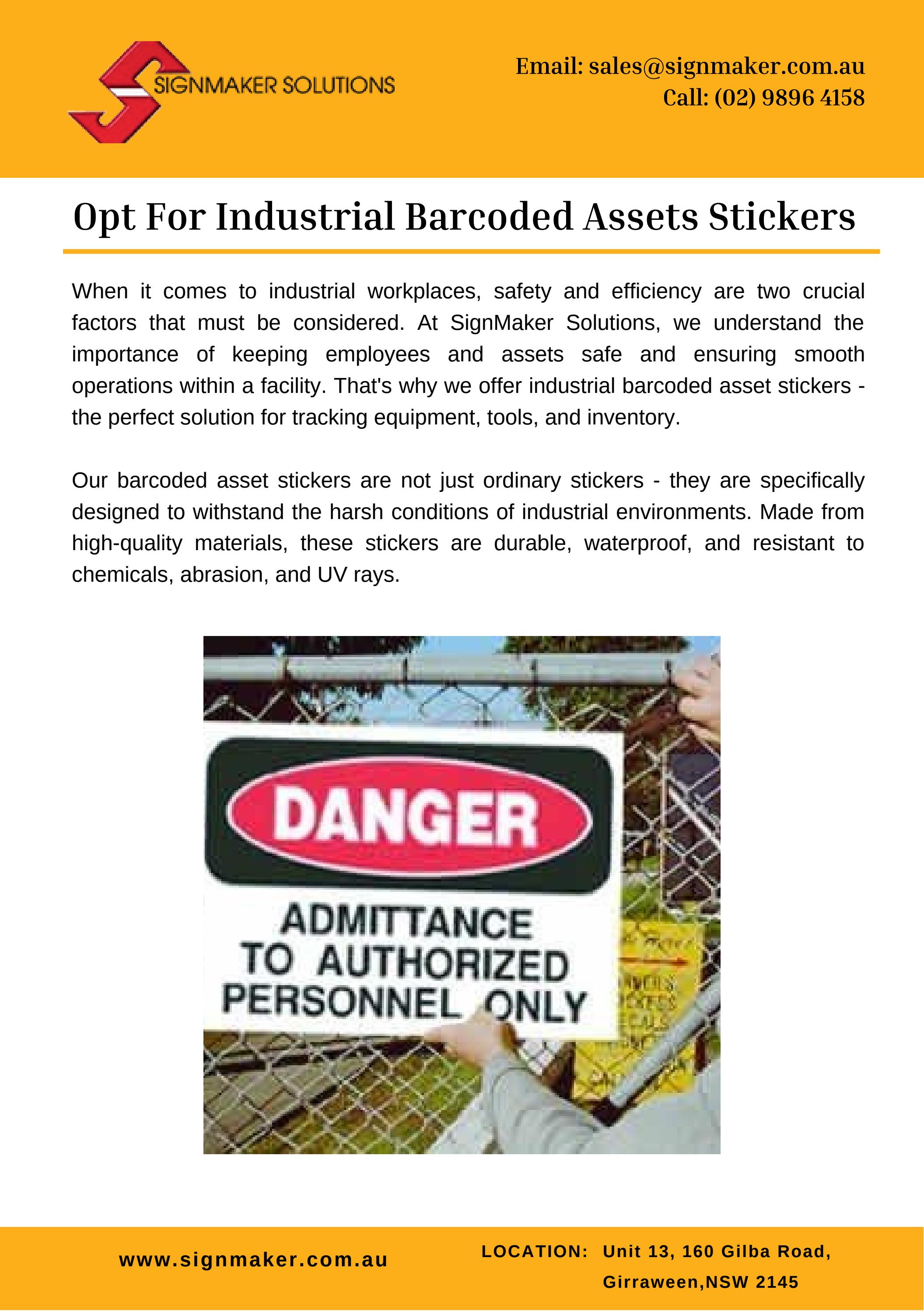 Opt For Industrial Barcoded Assets Stickers by signmaker - Issuu