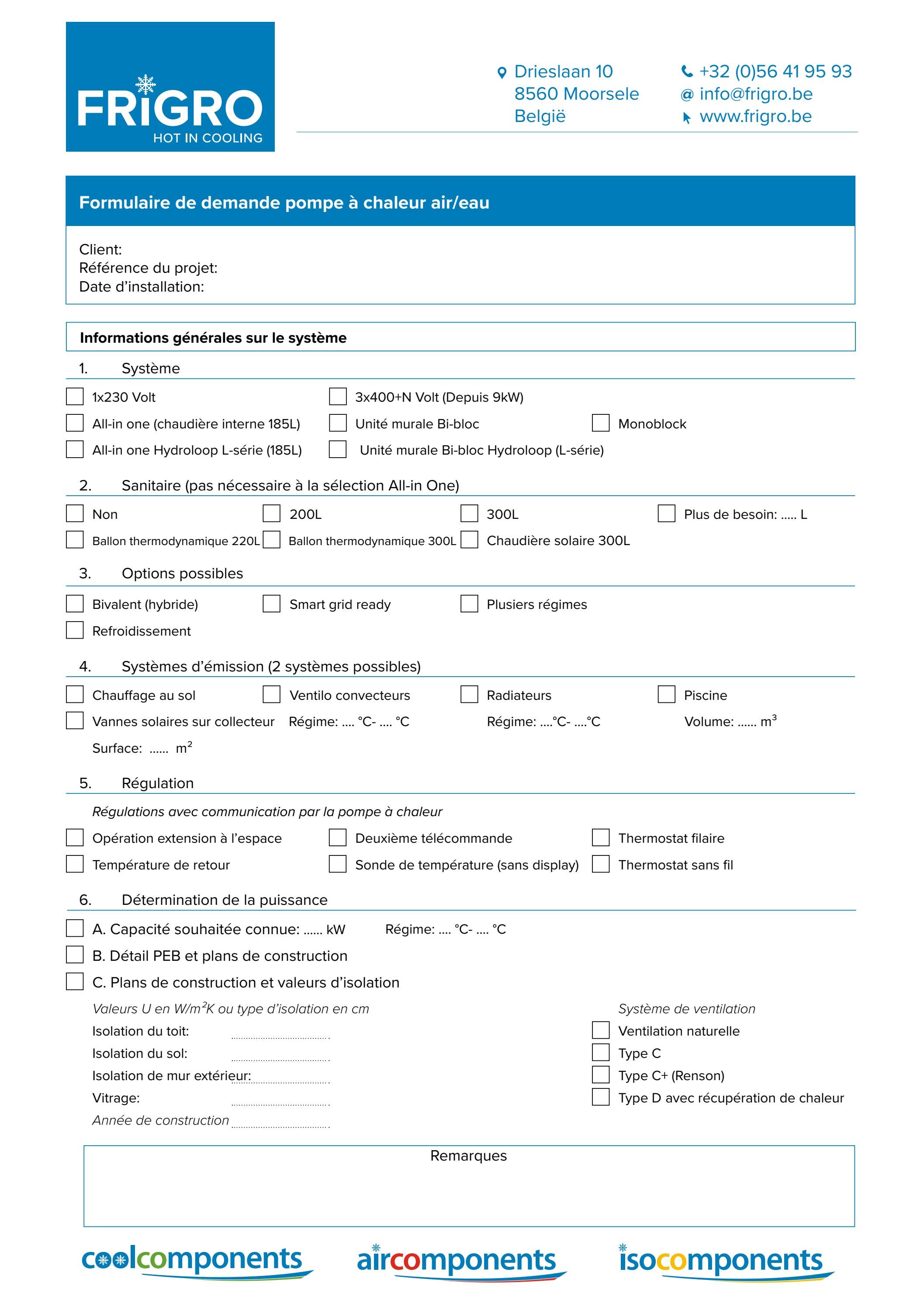 Formulaire de demande pompe à chaleur air/eau by frigro - Issuu