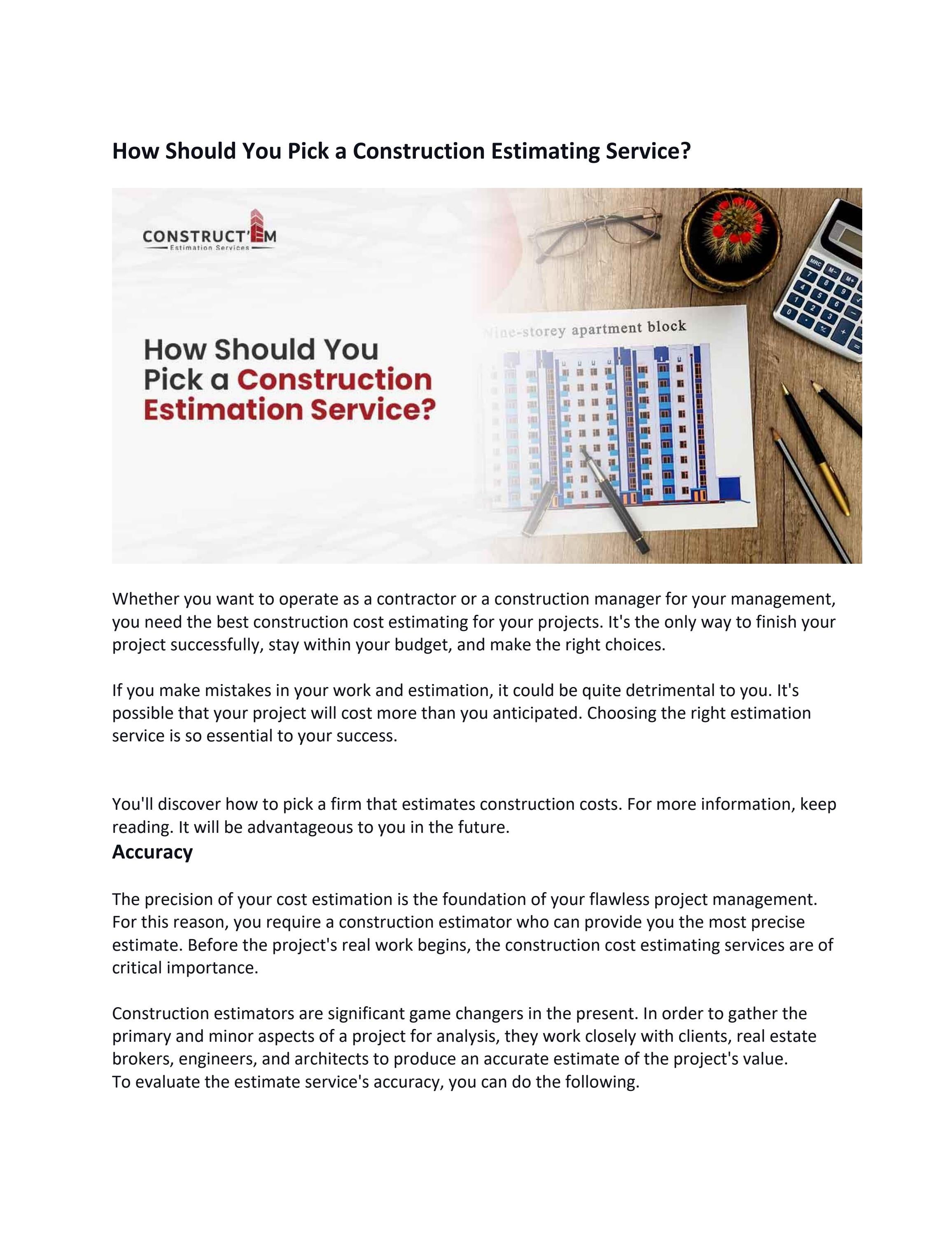 How Should You Pick a Construction Estimating Service? by Construct EM ...